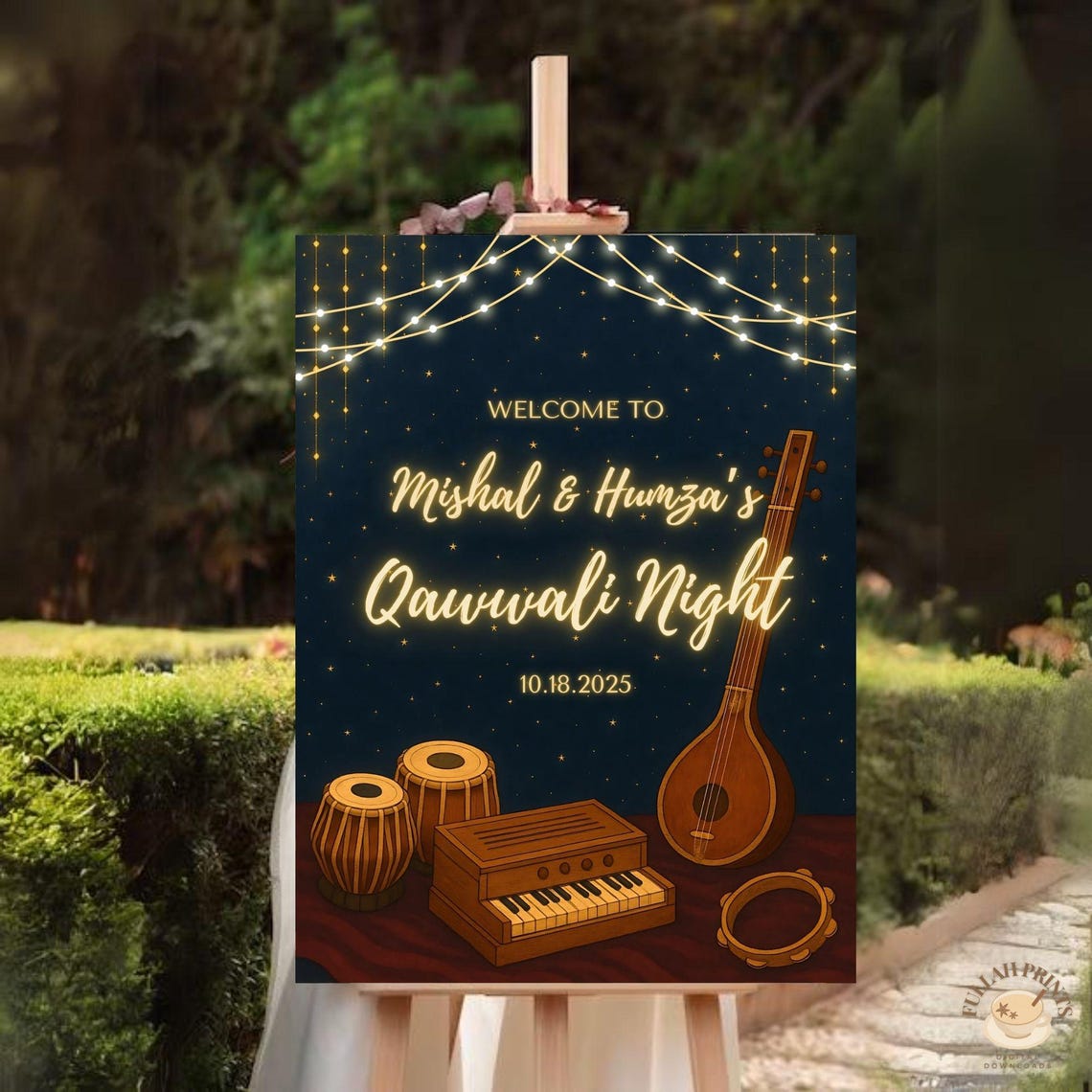 Starry Night Qawwali Welcome Sign: Black & Gold Printable (PDF File ...