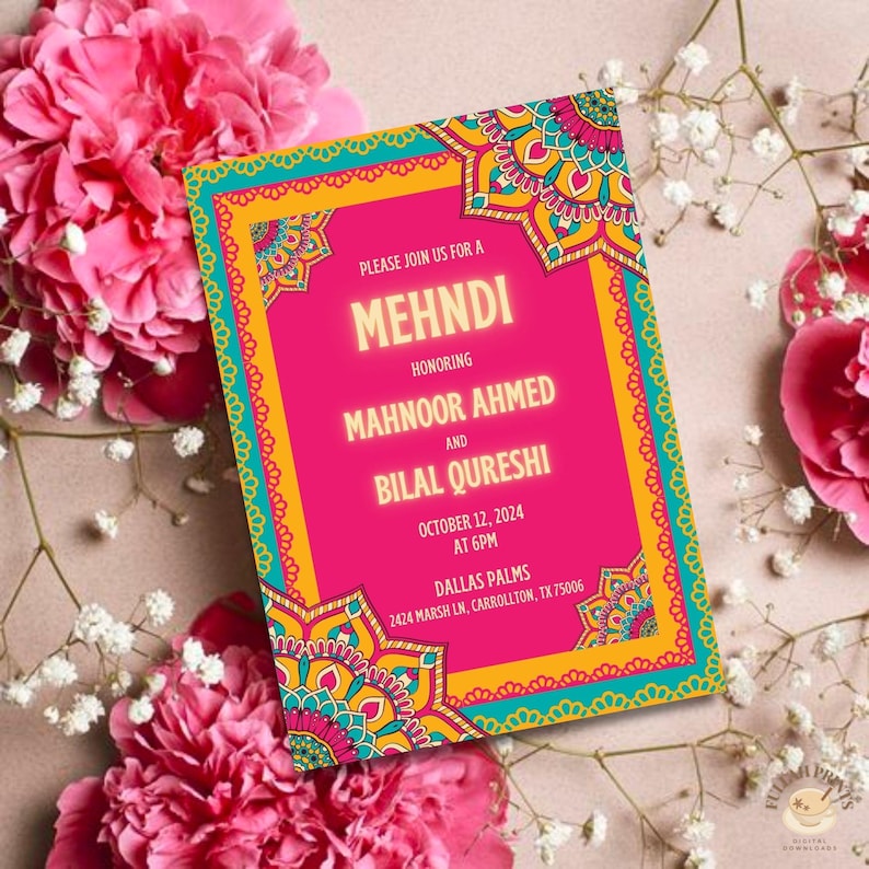 Colorful Mandala Mehndi Invitation, Mehndi Invite Template, Dholki ...