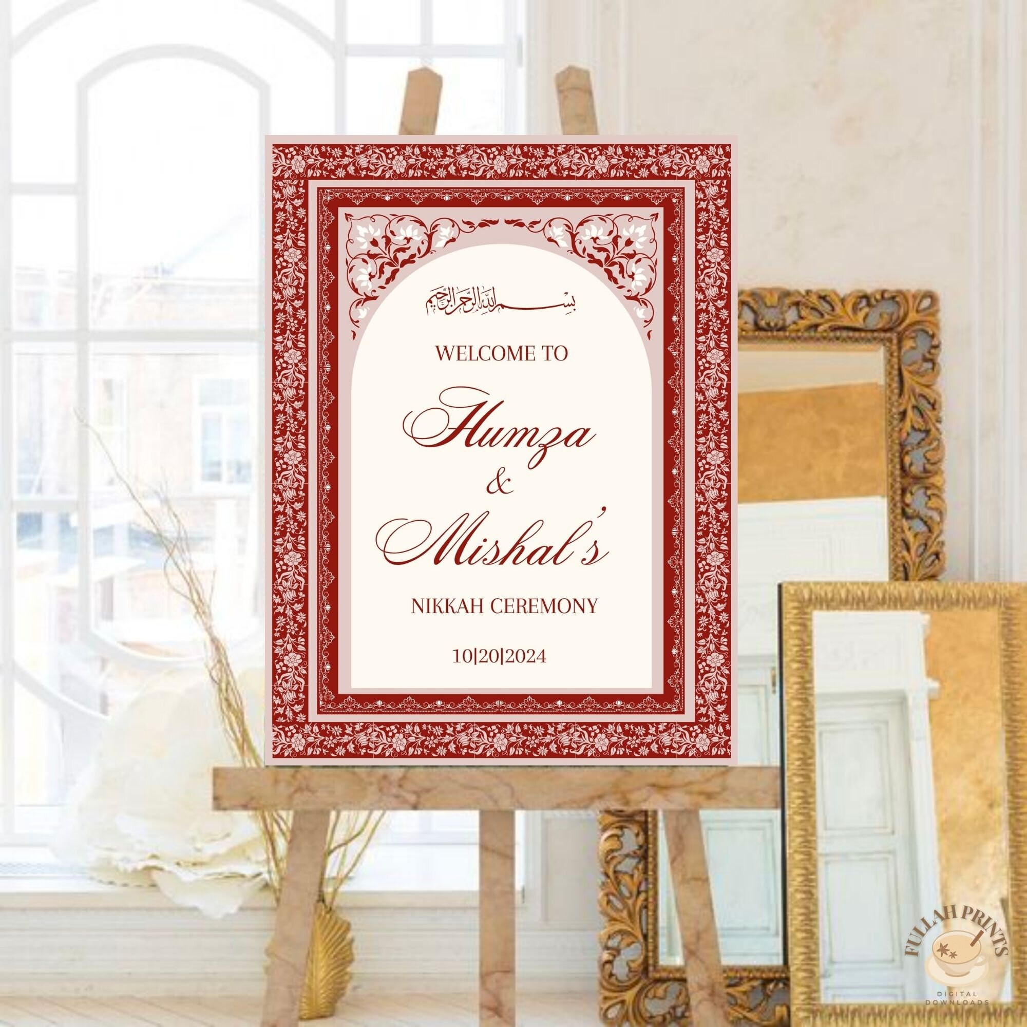 Red Elegant and Luxurious Nikkah Welcome Sign, Traditional Nikkah Sign ...