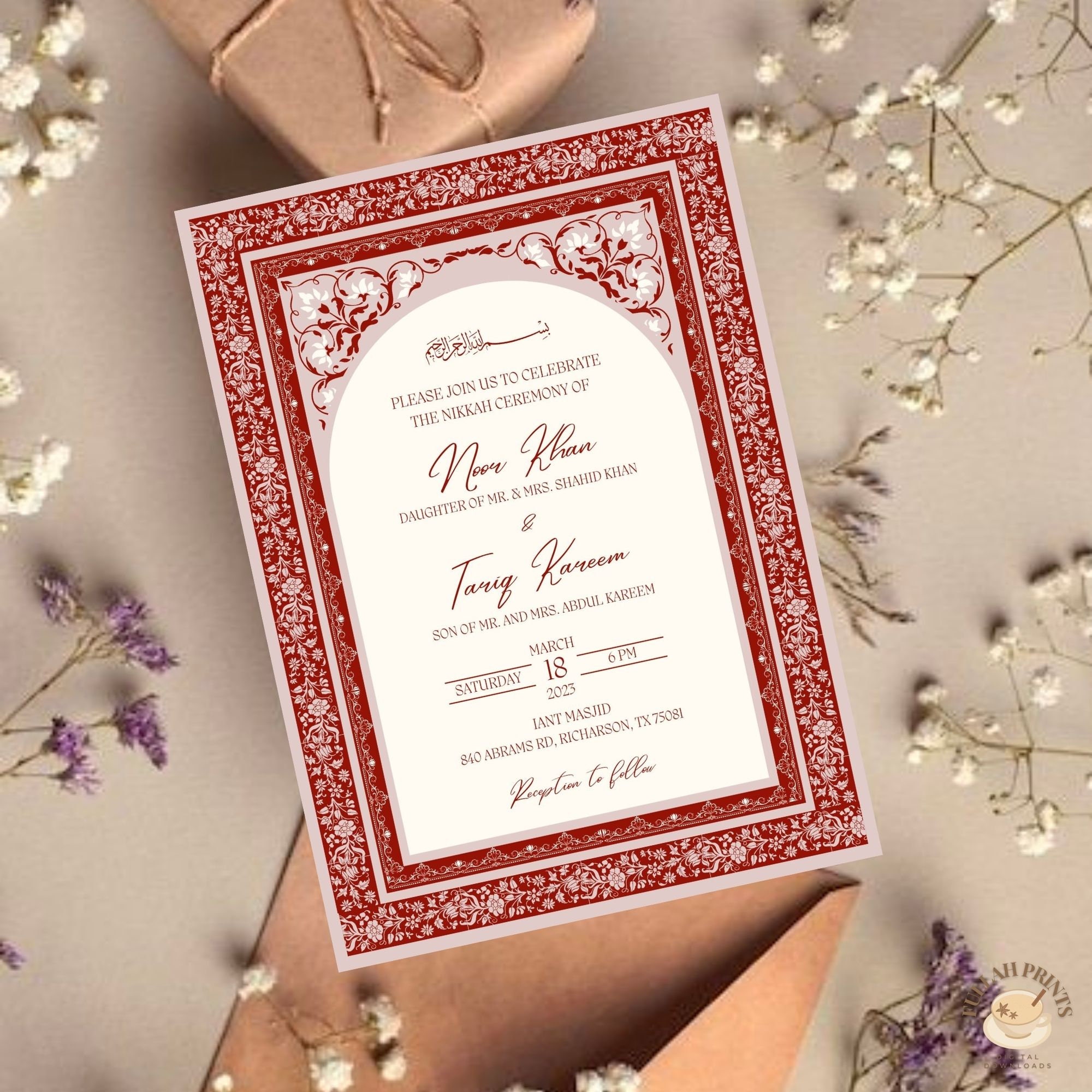 Red Elegant and Luxurious Nikkah Invitation, Maroon Nikkah Invite ...