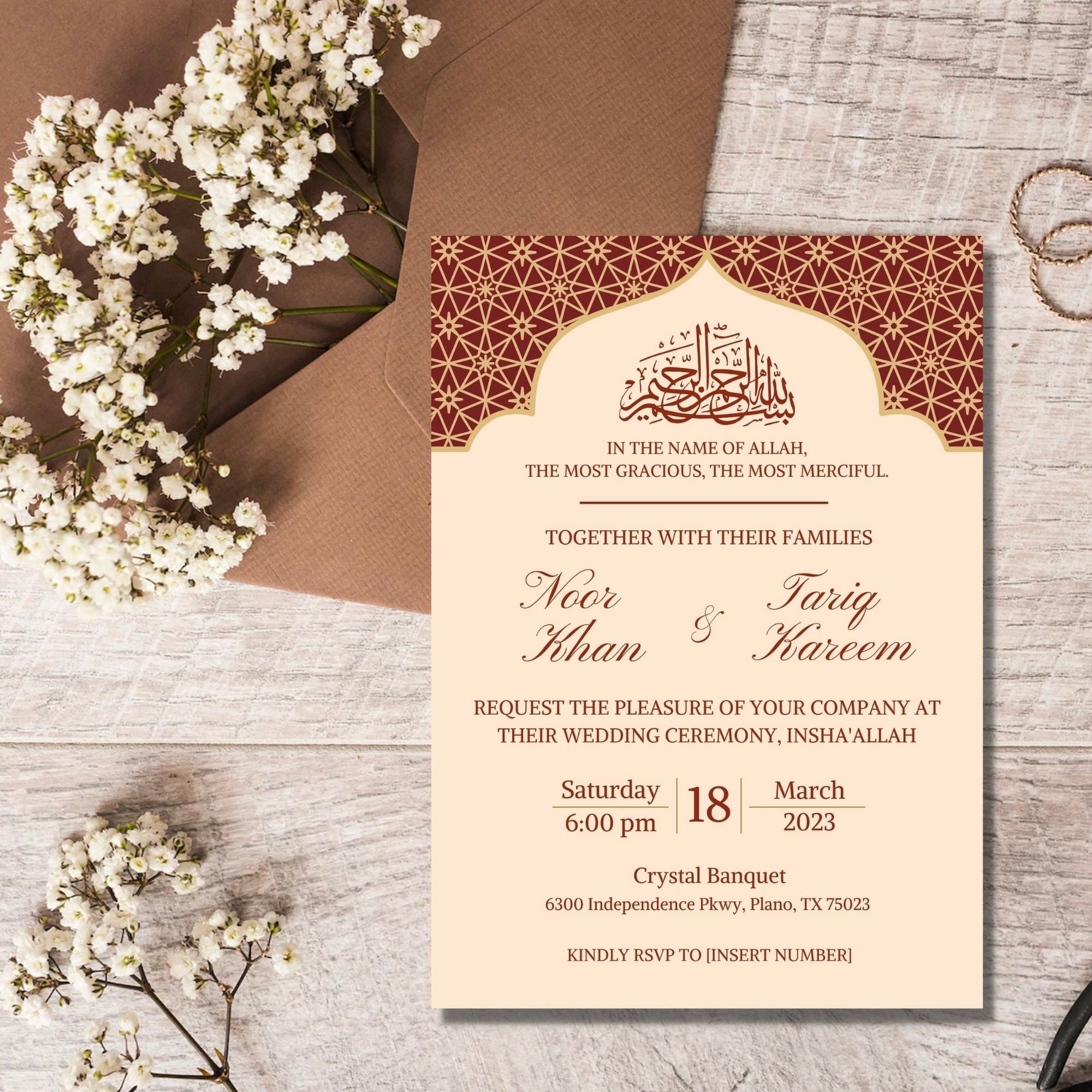 Red and Gold Islamic Wedding Invitation Template (digital Download) - Etsy