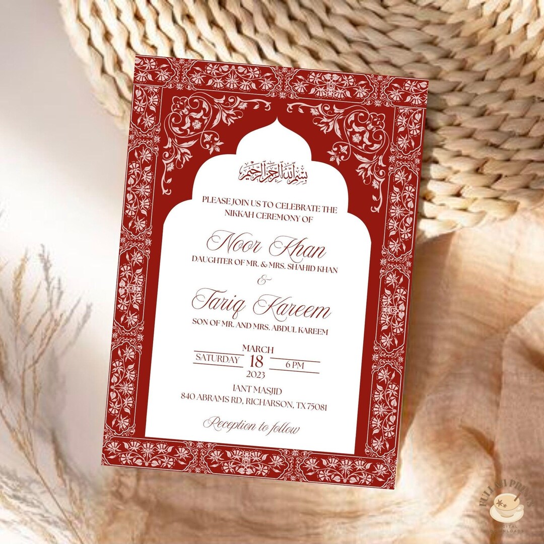 Red Mughal Nikkah Invitation Template: Elegant Islamic Wedding (digital ...