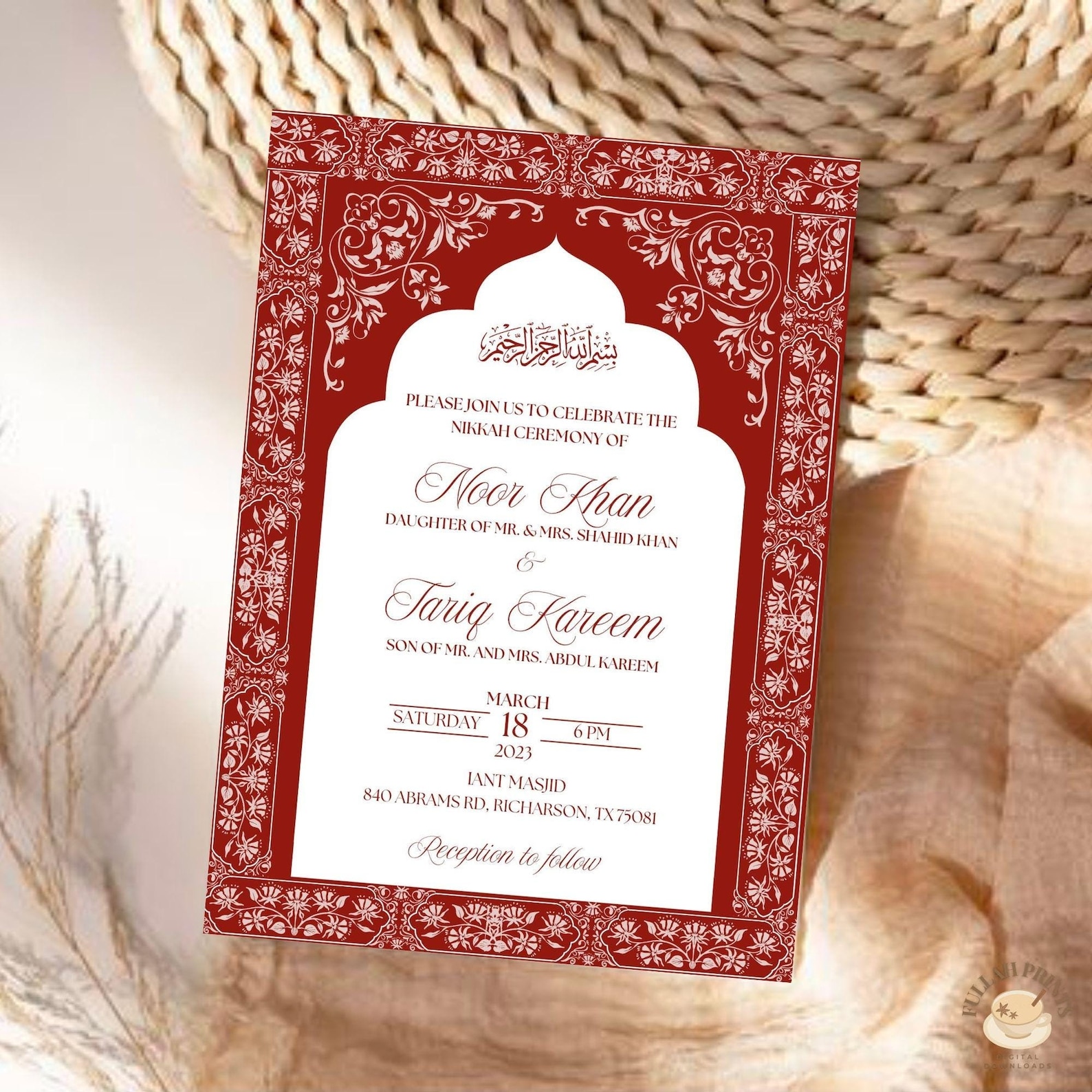 Red Elegant Nikkah Invitation, Maroon Nikkah Invite, Nikkah Invitation ...