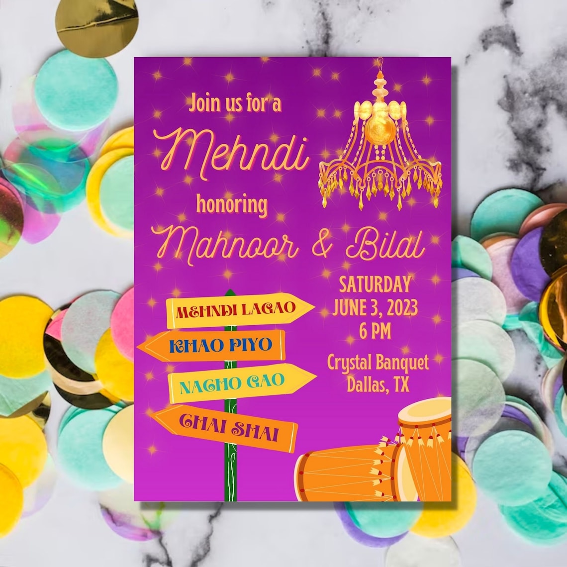Bright and Colorful Mehndi Invitation, Digital Mehndi Invitation ...