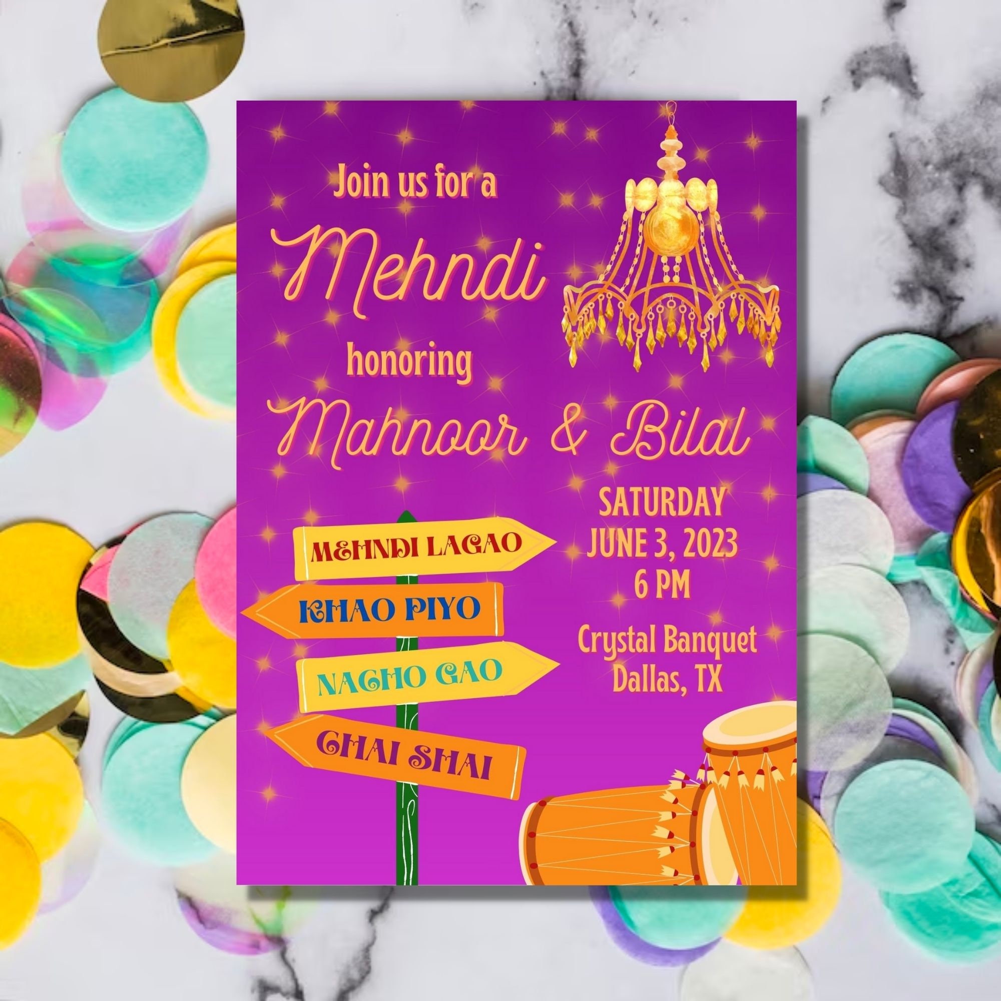 Bright and Colorful Mehndi Invitation, Digital Mehndi Invitation ...