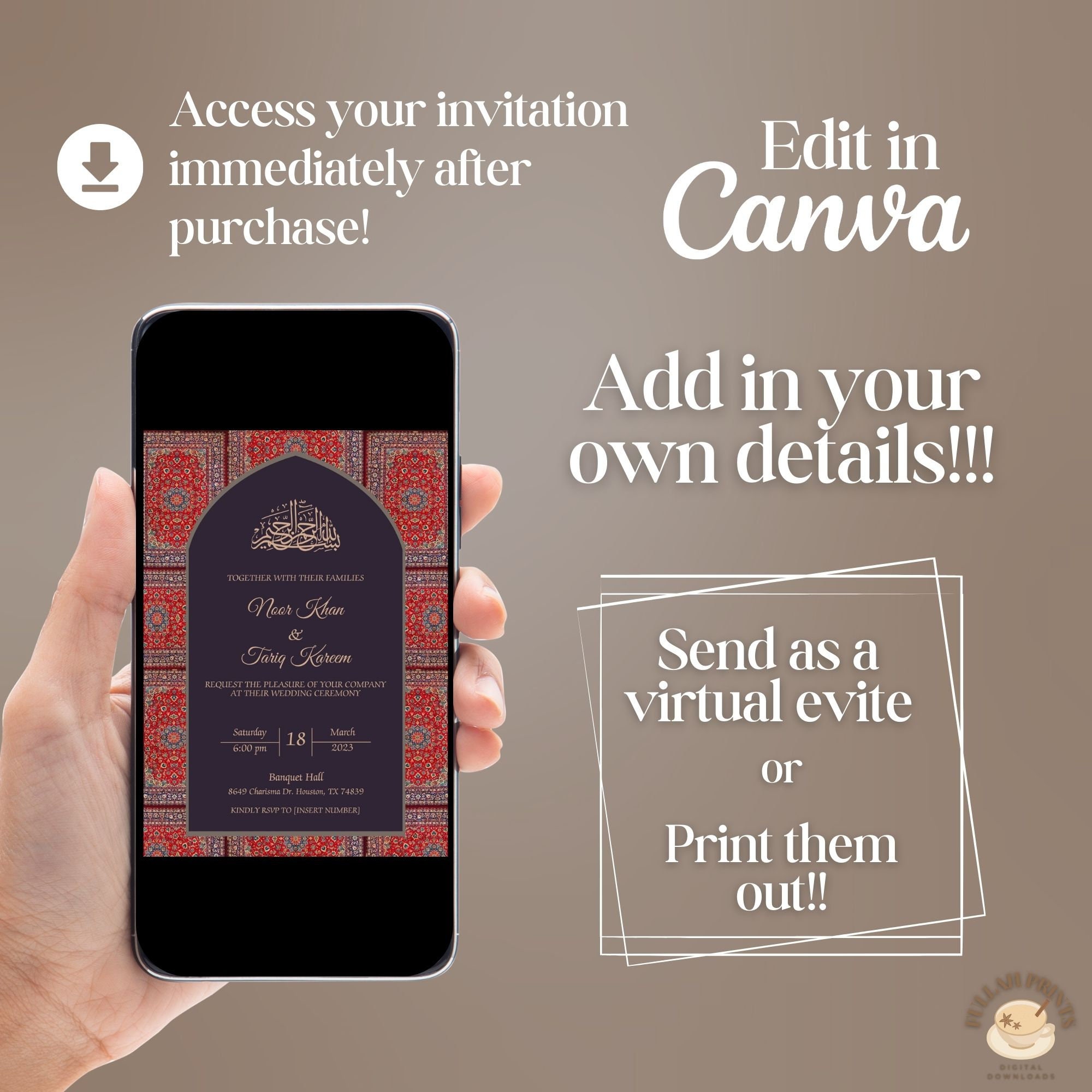Persian Rug Islamic Wedding Invitation: Traditional Evite (digital ...