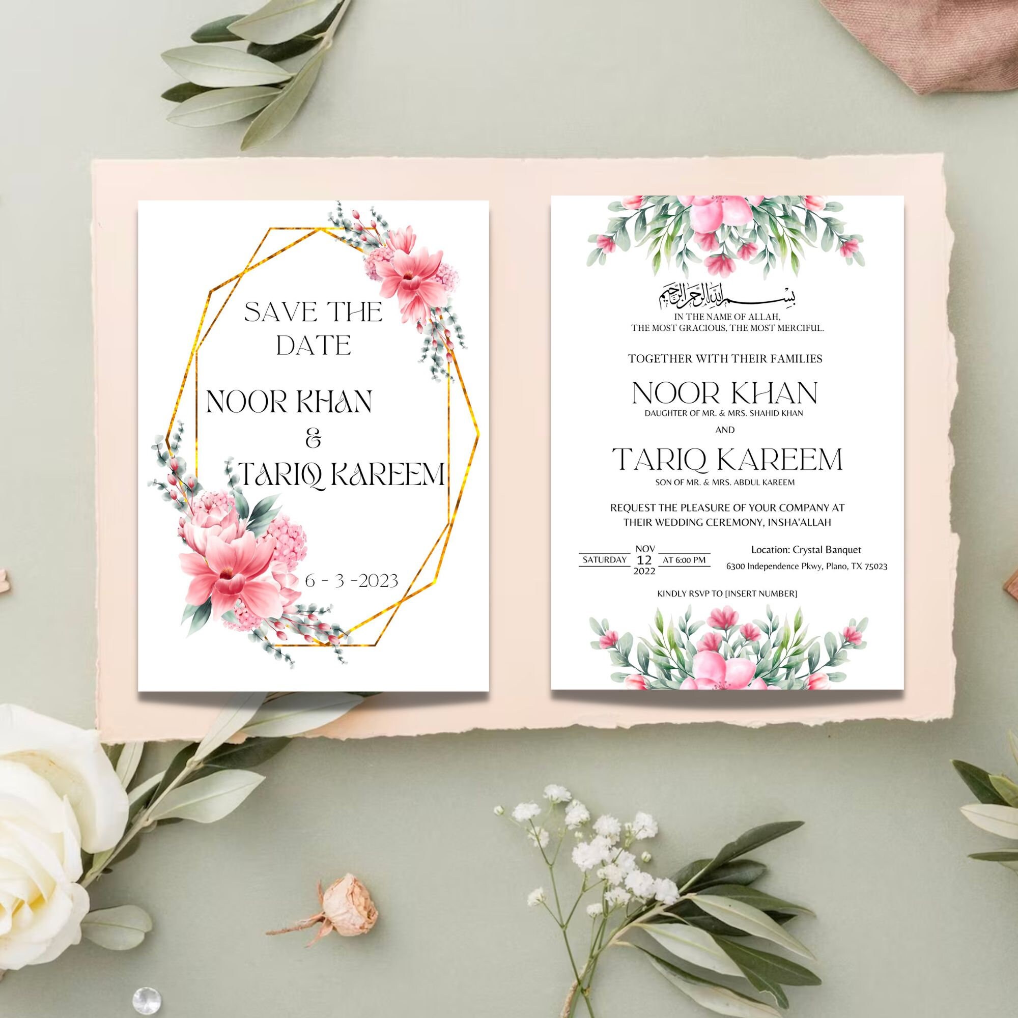 Floral Islamic Wedding Invitation & Save the Date (digital Download) - Etsy