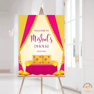 Pink and Yellow Dholki Welcome Sign, Dholki Sign, Mehndi Poster, Mayoun ...