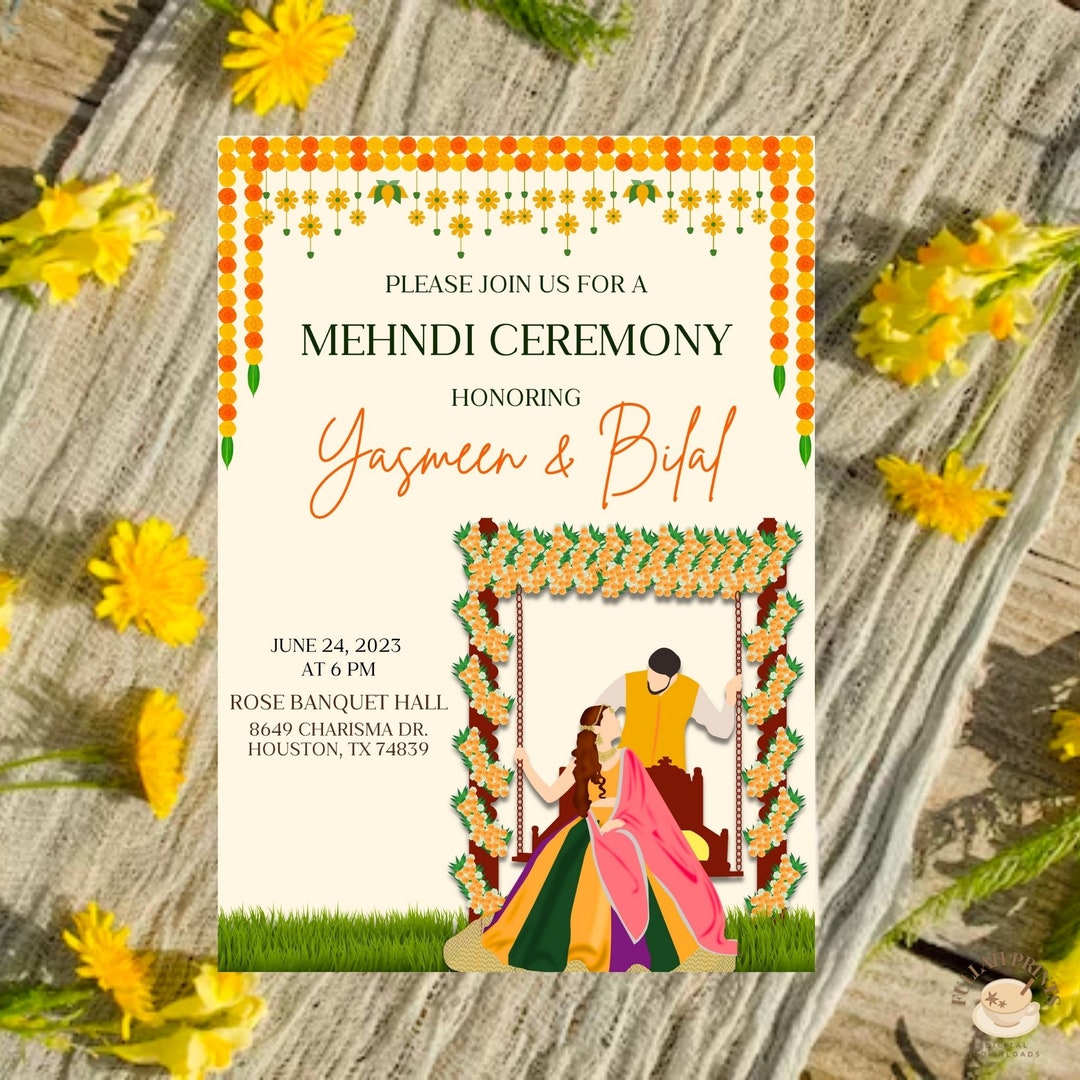 Outdoor Mehndi Invitation, Traditional Mehndi Invite, Henna Invite ...