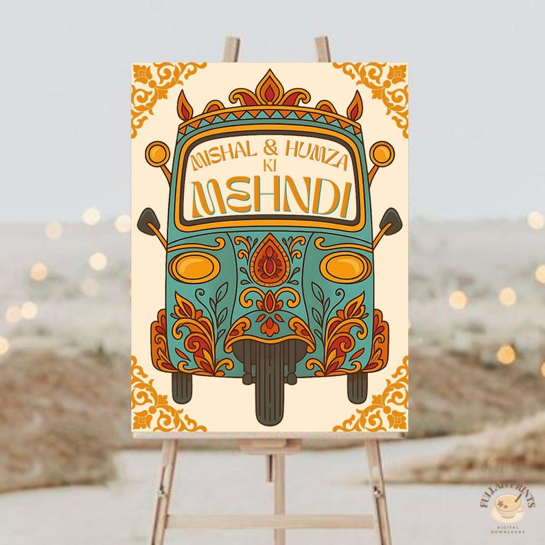 Rickshaw Mehndi Welcome Sign: Desi Bazaar Decor, Dholki Sign ...