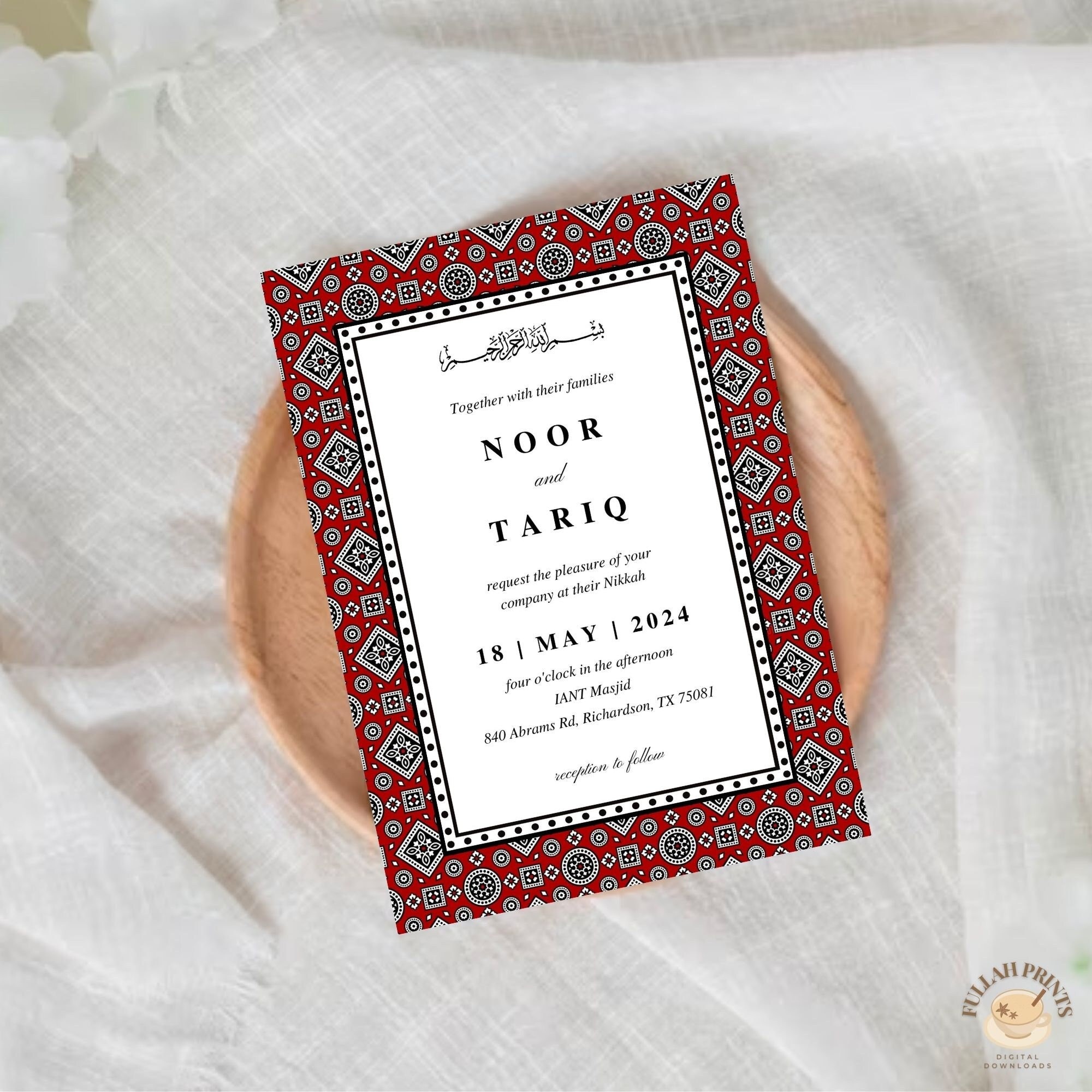 Sindhi Ajrak Themed Nikkah Invitation, Islamic Wedding Invite, Ajrakh ...