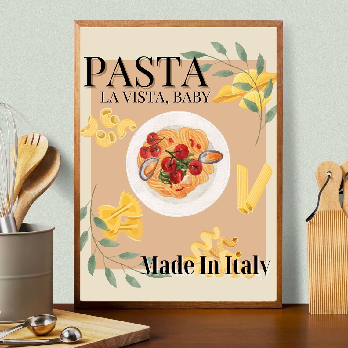Pasta Print, Pasta Wall Art, Pasta La Vista Baby, Italian Pasta Wall ...