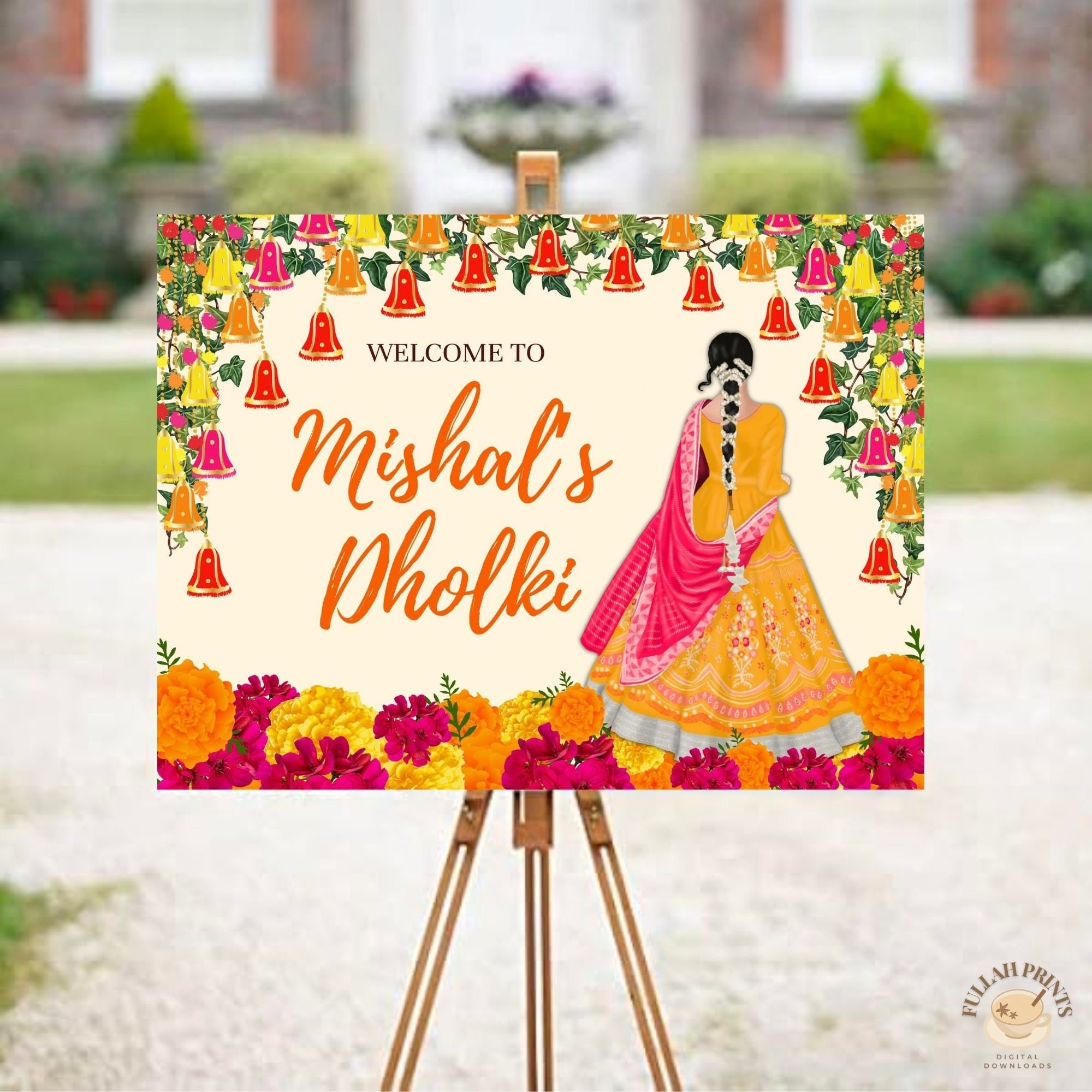 Dholki Welcome Sign With Hand Drawn Illustration, Mayoun Welcome Sign ...