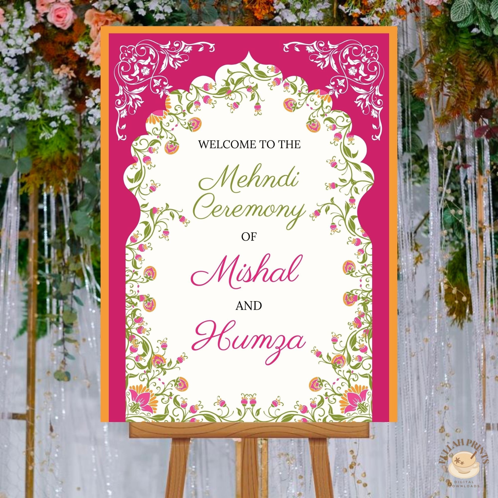 Arch Mehndi Sign, Floral Mehndi Welcome Sign, Dholki Sign, Mayoun Sign ...