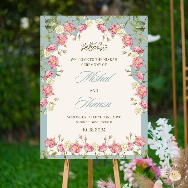 Floral Nikkah Welcome Sign, Islamic Welcome Sign, Islamic Wedding Sign ...