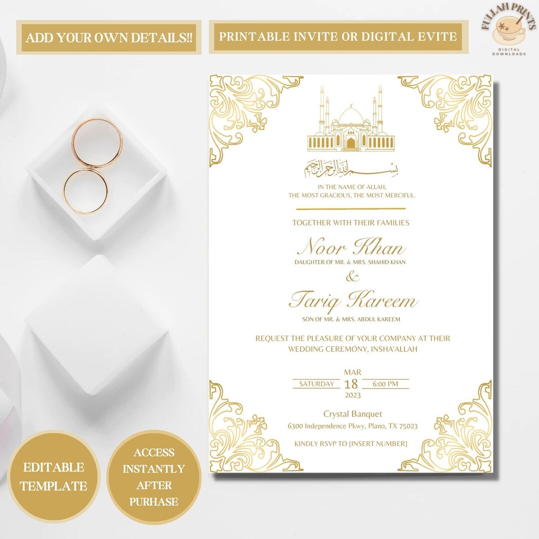 Elegant Gold Islamic Wedding Invitation Template (digital Download) - Etsy