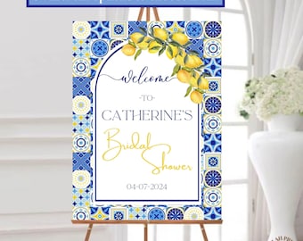 Blue Tile Lemon Bridal Shower Welcome Sign, Amalfi Coast Sign, Positano ...