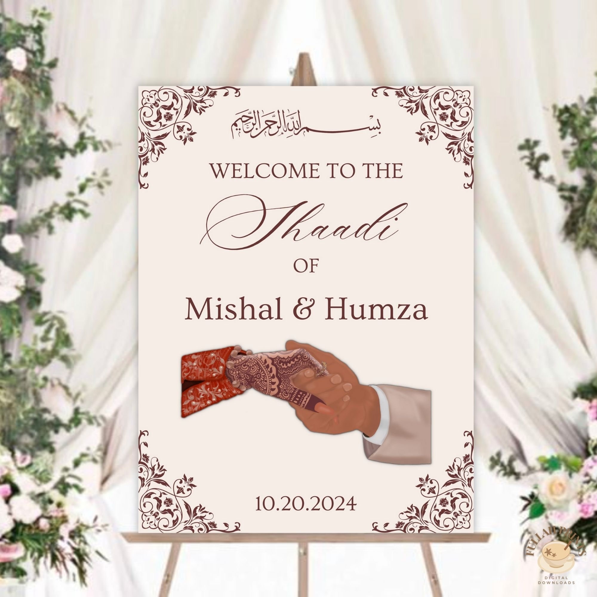 Elegant Islamic Welcome Sign, Holding Hands Wedding Welcome Sign, Hand ...
