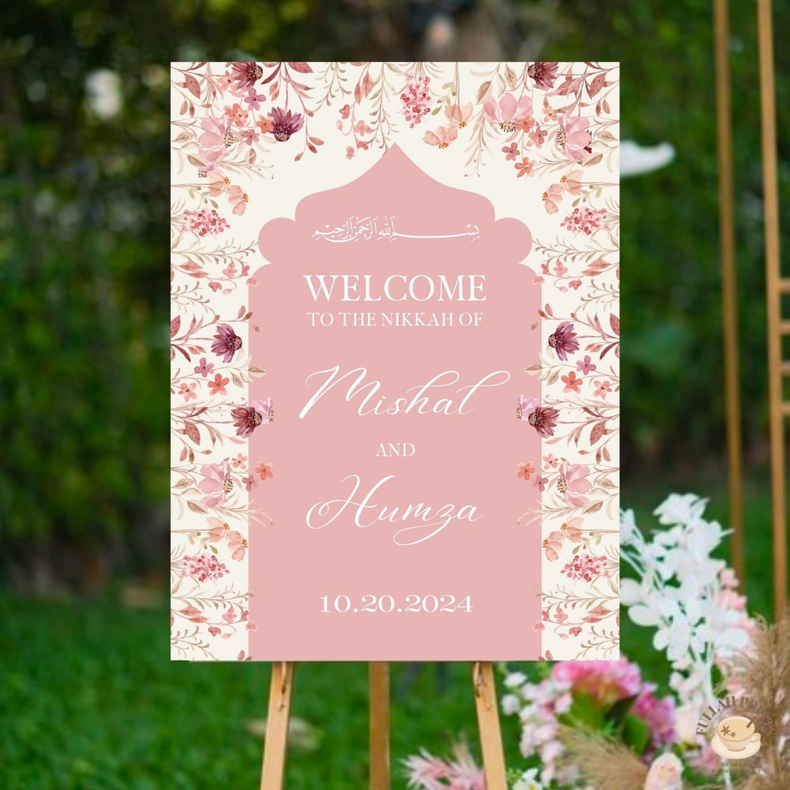 Pink Neutral Nikkah Welcome Sign, Wildflower Nikkah Sign, Mughal Arch ...