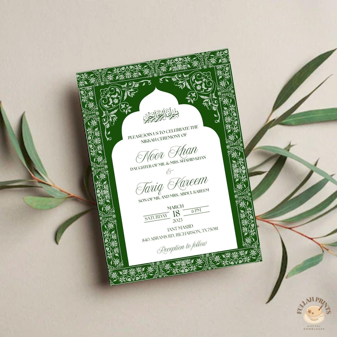 Emerald Mughal Nikkah Invitation, Elegant Nikkah Evite, Nikkah Invite ...
