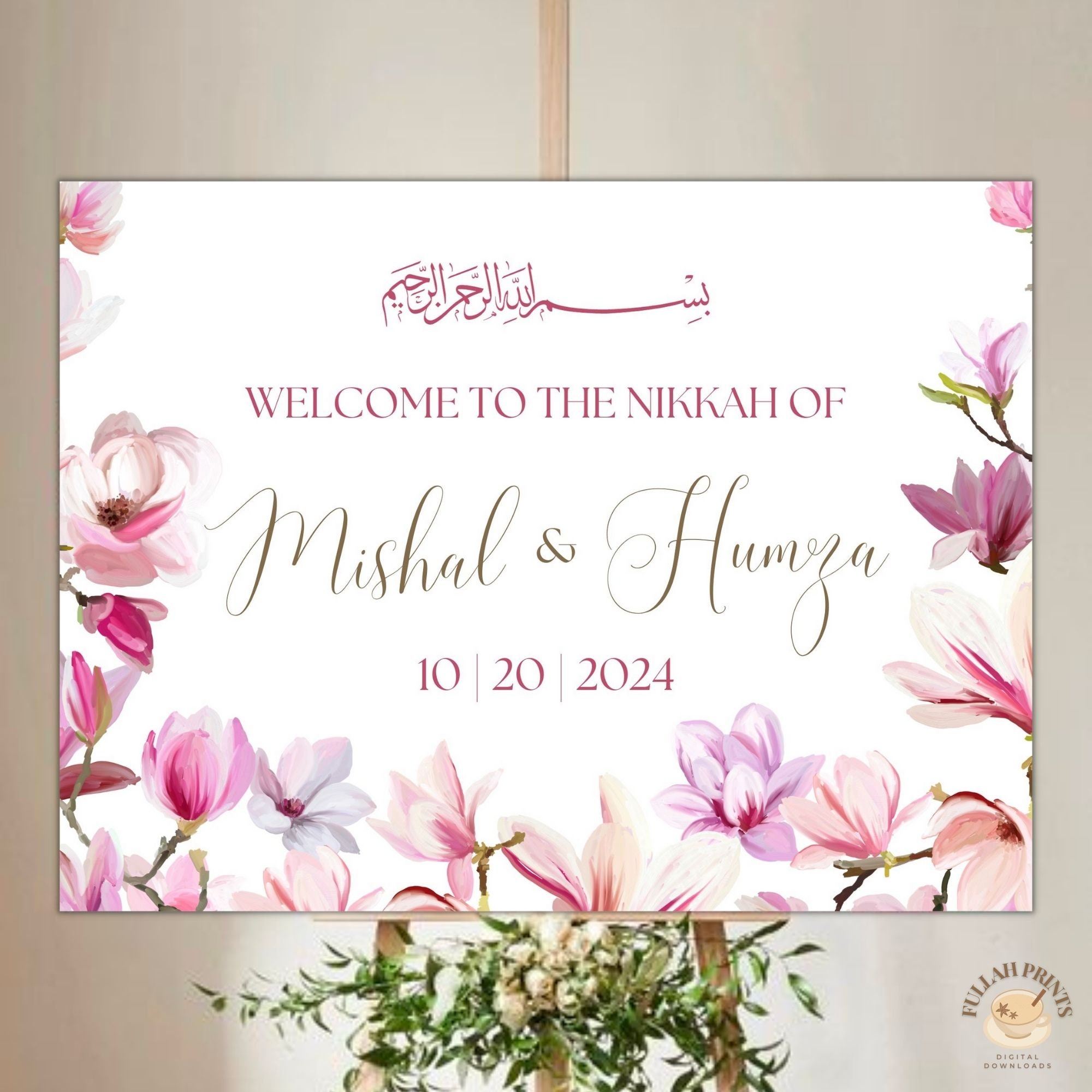 Pink Floral Nikkah Welcome Sign, Nikkah Sign, Nikkah Entrance Poster ...