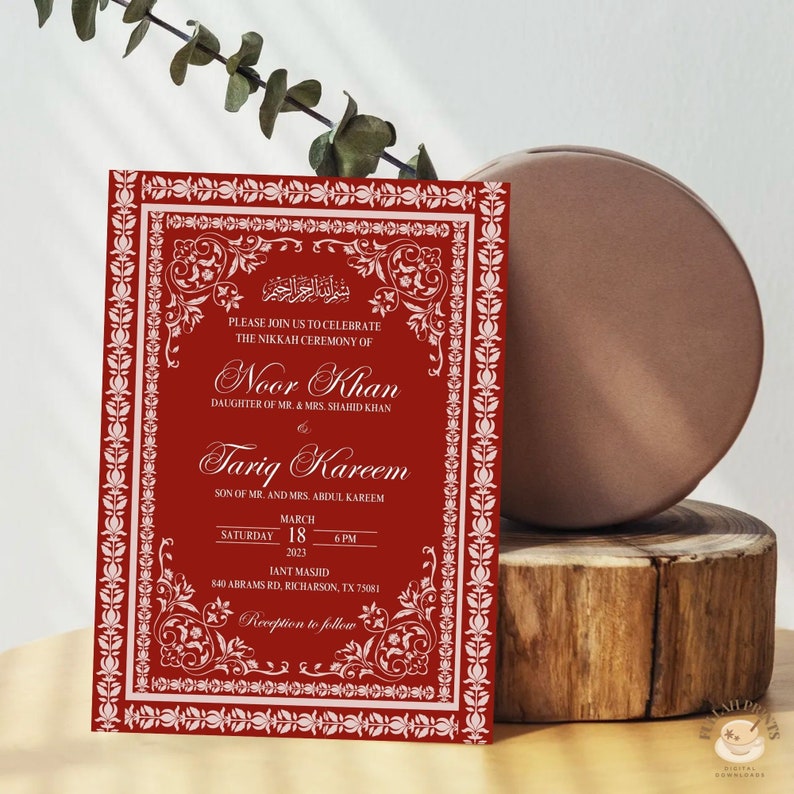 Red Elegant Nikkah Invitation, Maroon Nikkah Invite, Nikkah Invitation ...