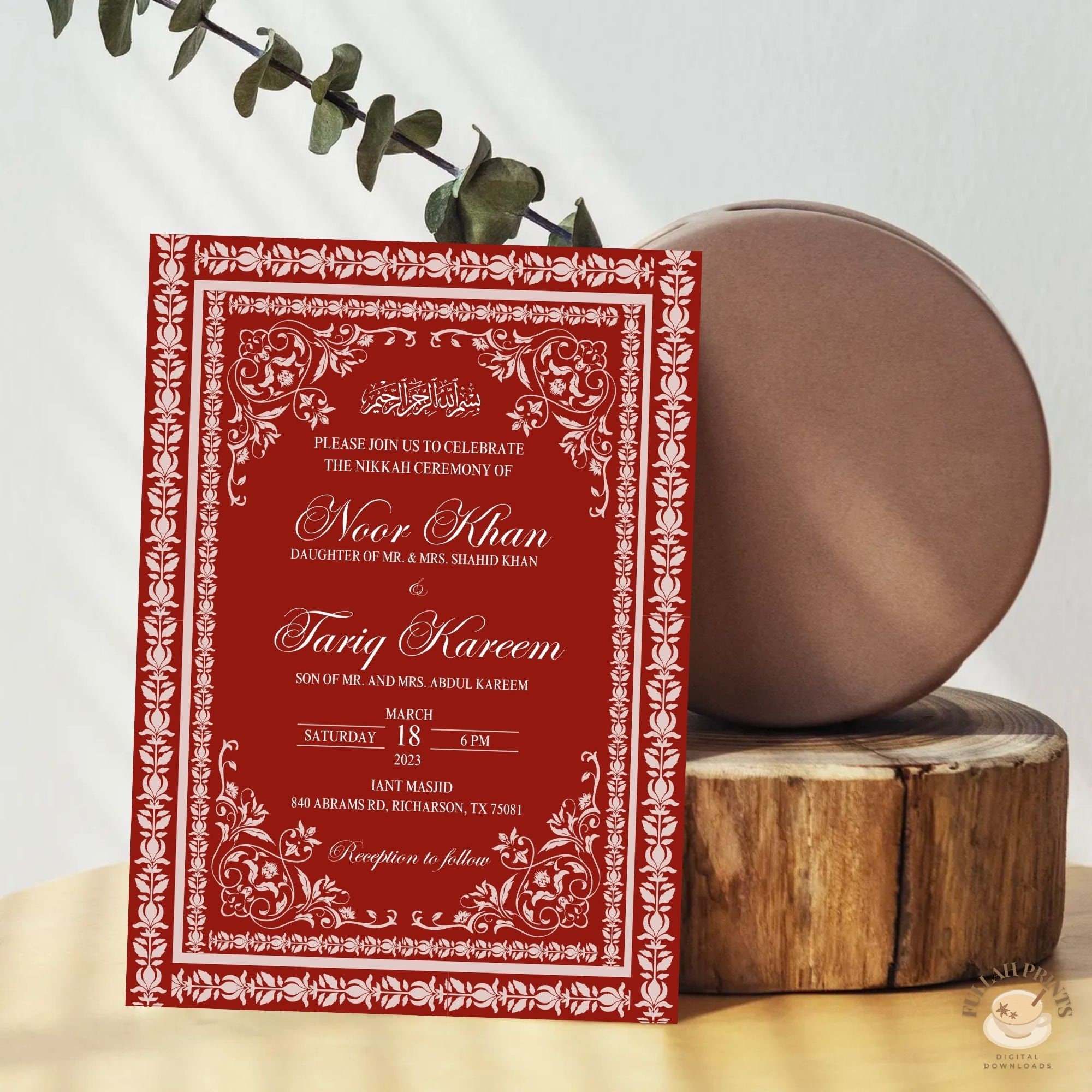 Red Elegant Nikkah Invitation, Maroon Nikkah Invite, Nikkah Invitation ...