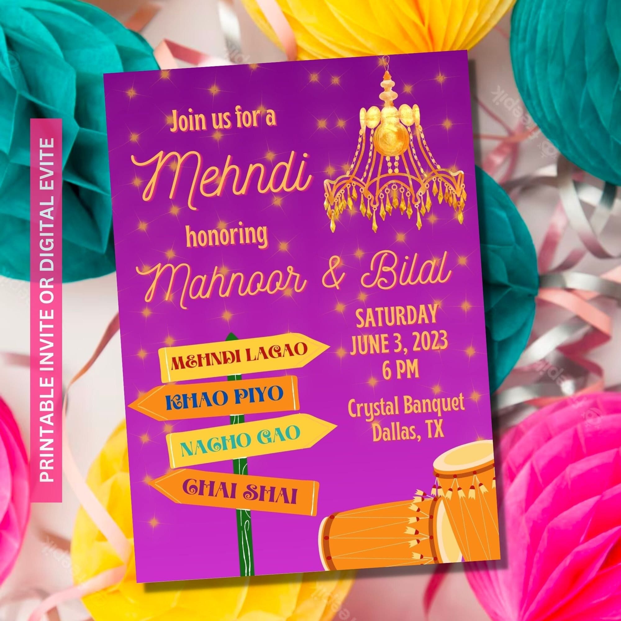 Bright and Colorful Mehndi Invitation, Digital Mehndi Invitation ...