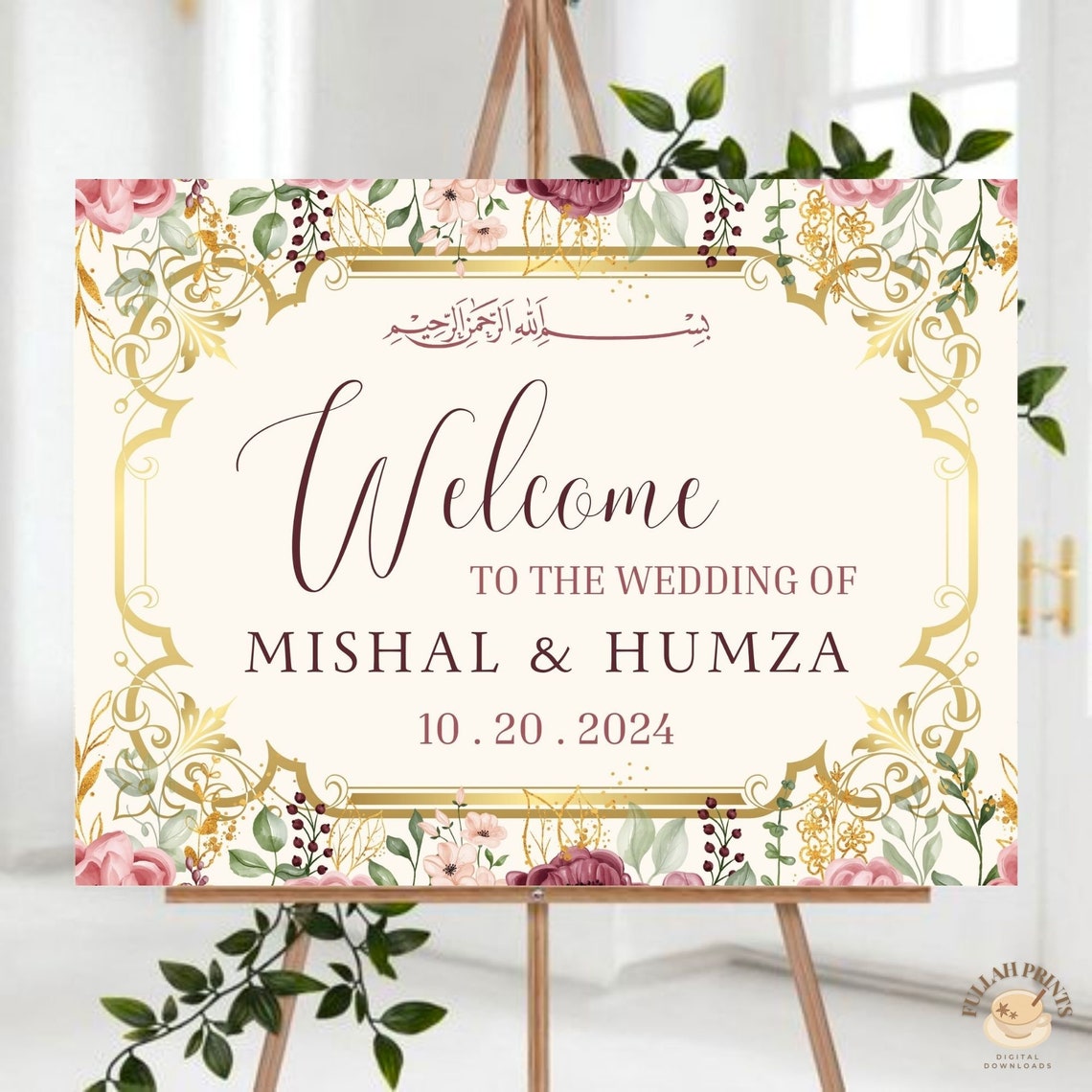 Elegant Wedding Welcome Sign, Islamic Welcome Sign, Nikkah Welcome Sign ...
