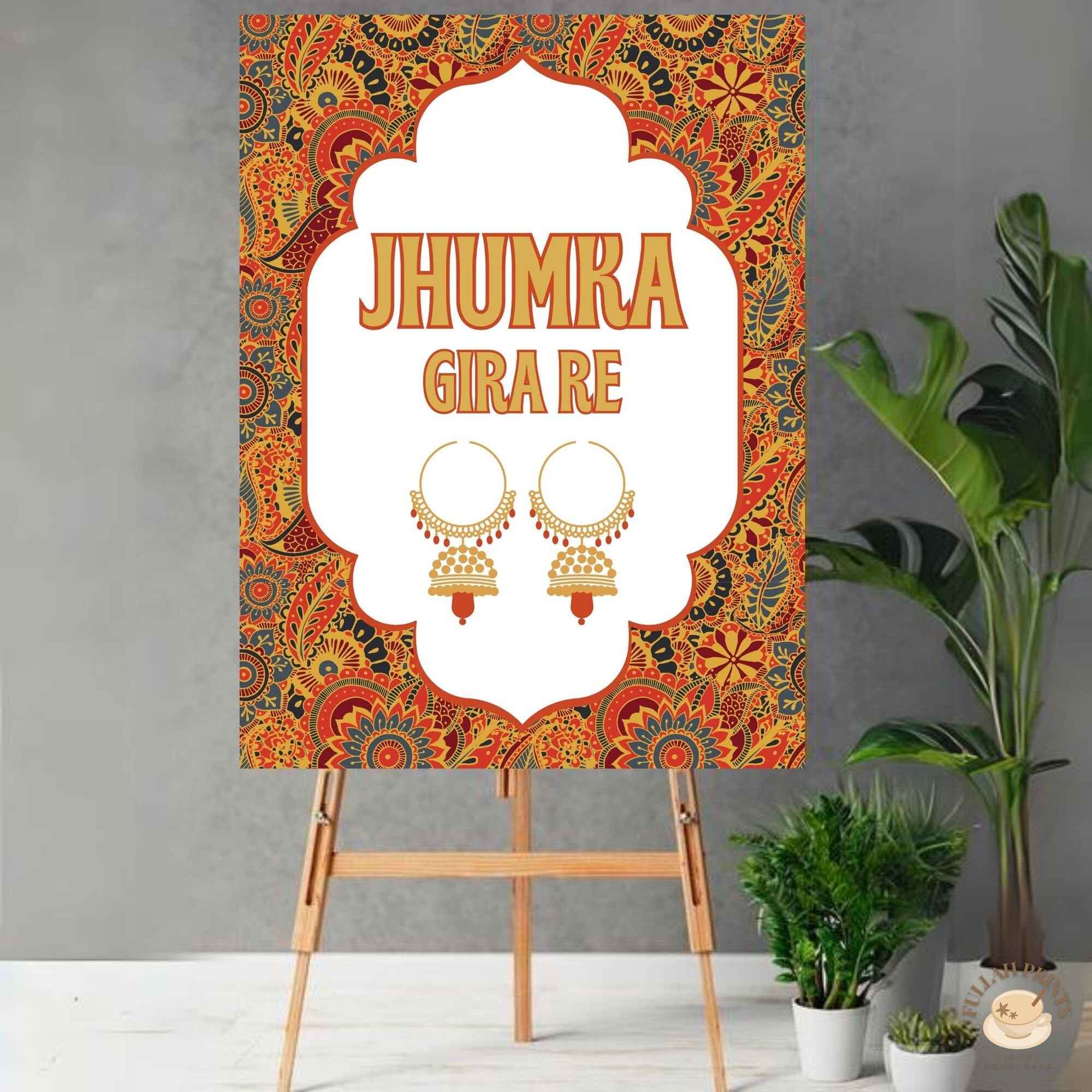 Jhumka Gira Re Sign, Mehndi Table Decor, Dholki Table Decor, Jhumka Bar ...