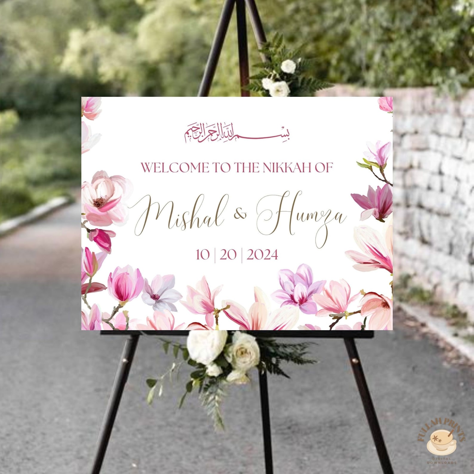 Pink Floral Nikkah Welcome Sign, Nikkah Sign, Nikkah Entrance Poster ...