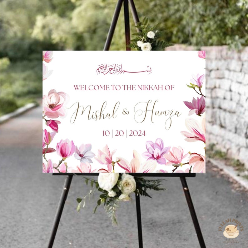 Pink Floral Nikkah Welcome Sign, Nikkah Sign, Nikkah Entrance Poster ...