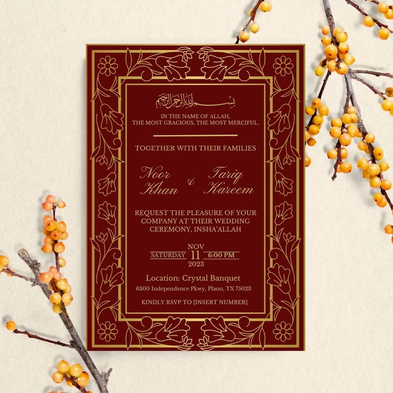 Red and Gold Islamic Wedding Invitation: Shaadi Evite (digital Template ...