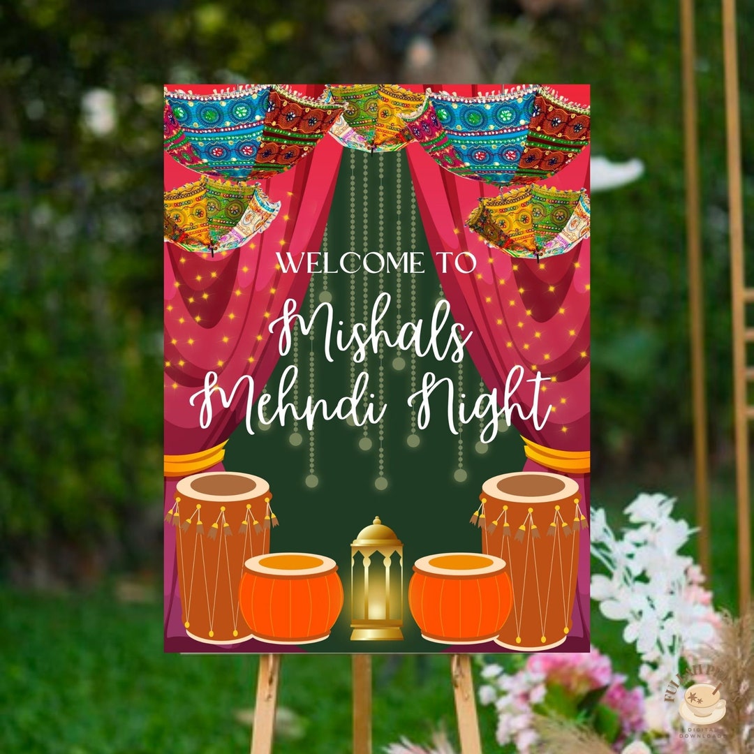 Mehndi Welcome Sign, Mehndi Welcome Poster, Mehndi Entrance Sign ...
