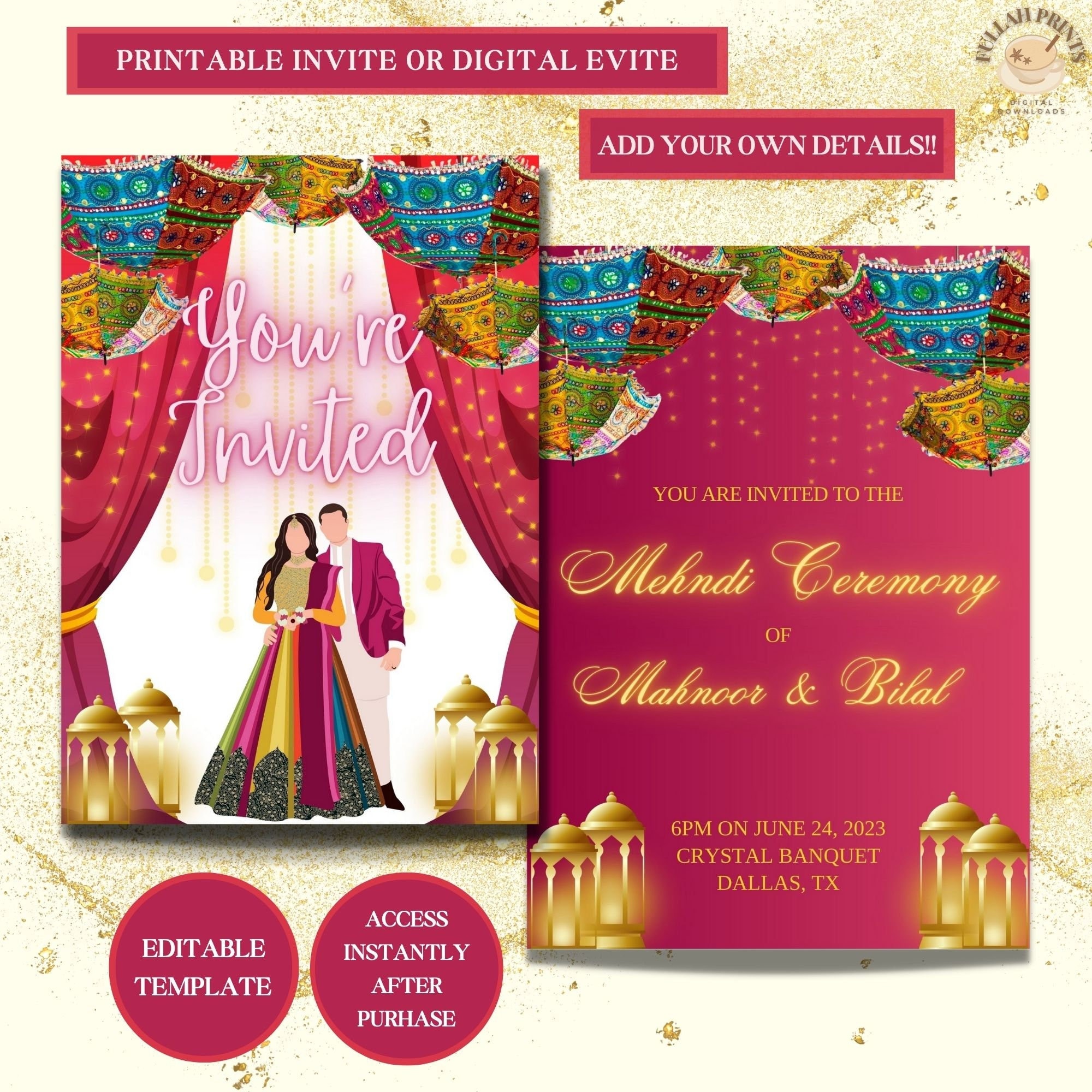Colorful Mehndi Invitation, Mehndi Invite, Digital Mehndi Invite ...