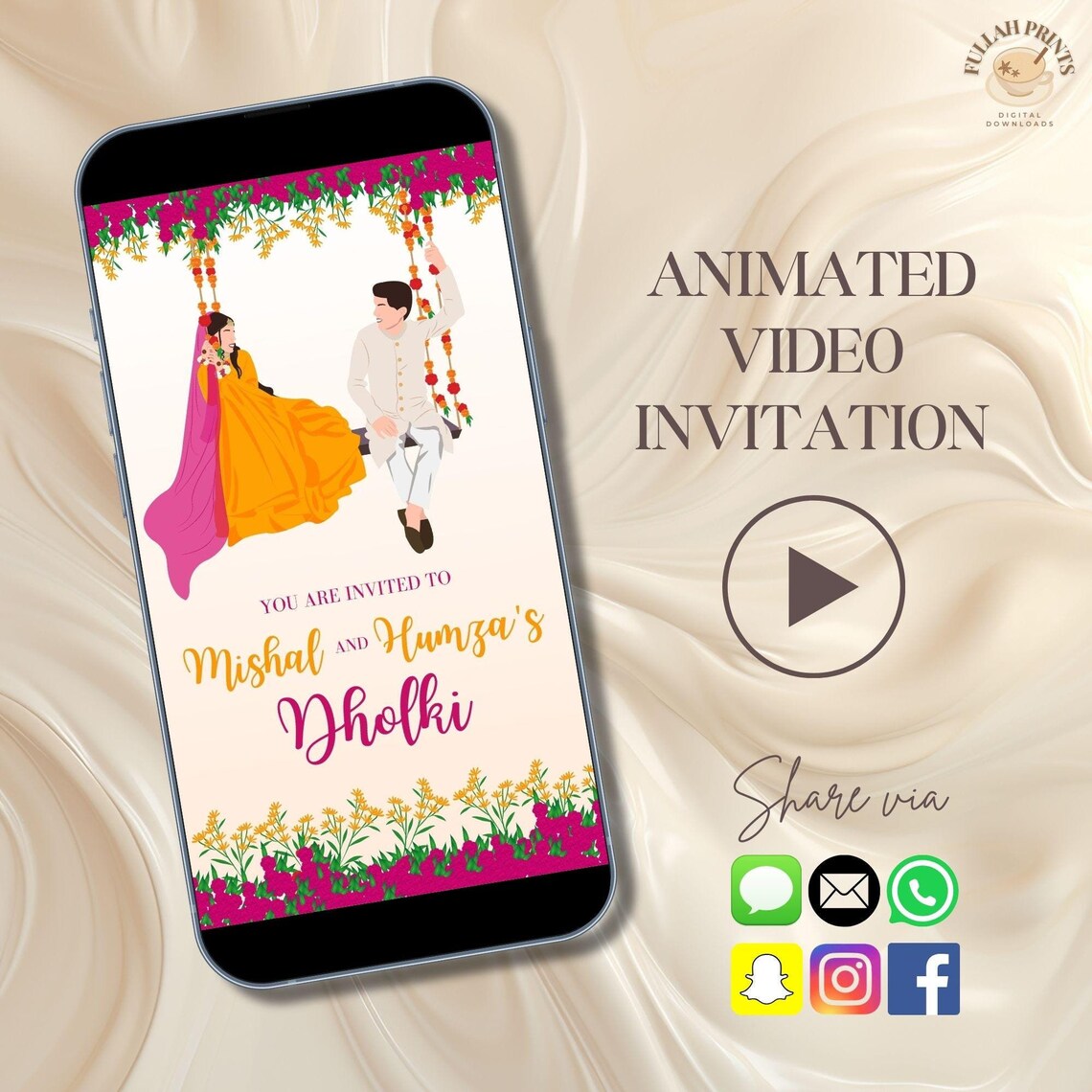 Dholki Video Invitation, Animated Colorful Floral Dholki Video ...