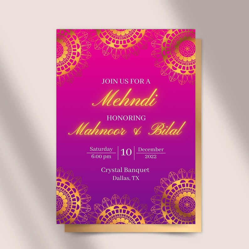 Mehndi Invitation Card, Pink and Purple Mehndi Invite, Mehndi Invite ...
