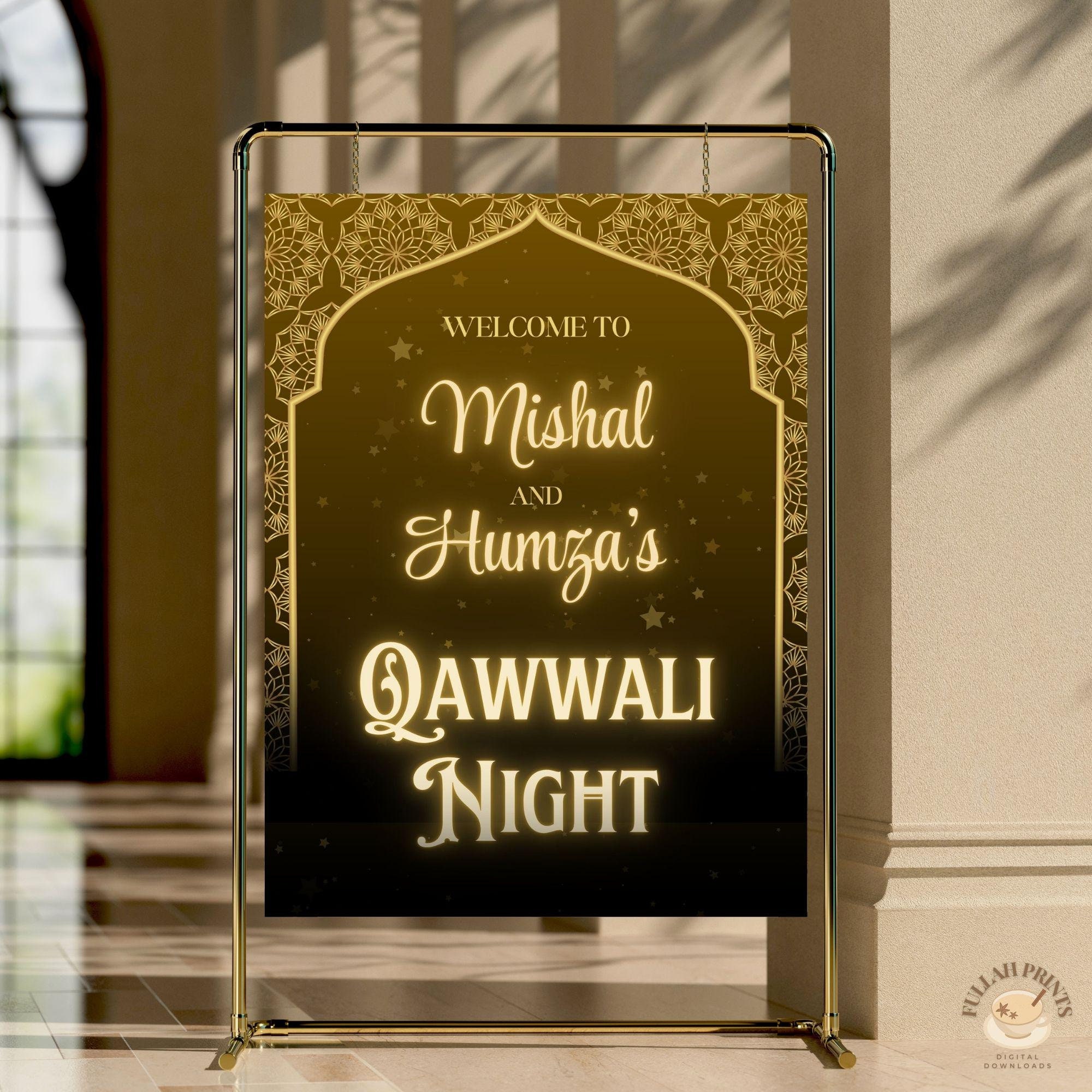 Qawwali Night Welcome Sign, Black and Gold Qawali Night Sign, Pakistani ...