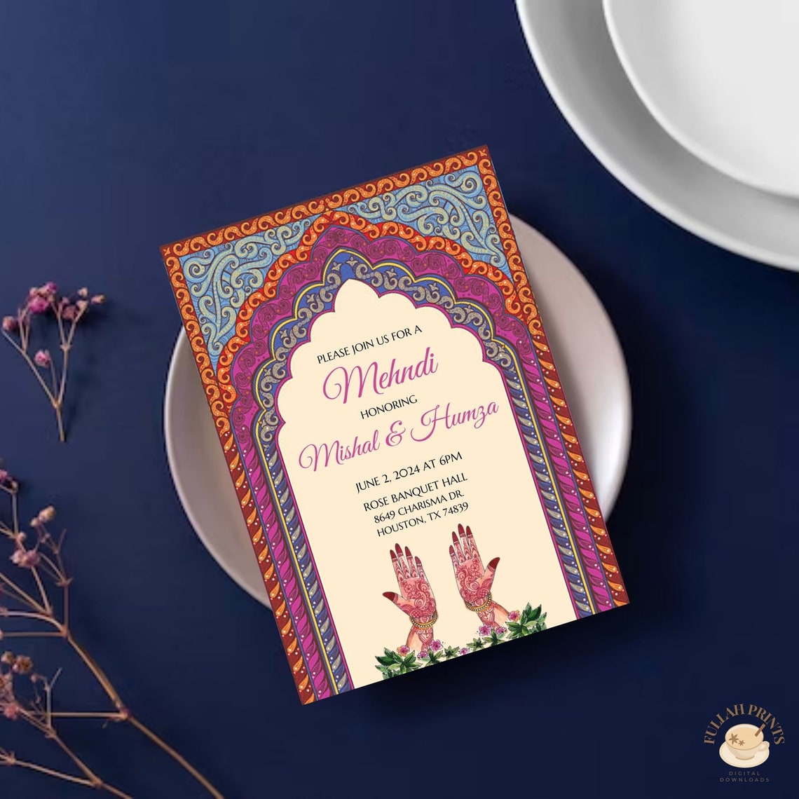 Mughal Colorful Arch Mehndi Invitation, Dholki Invite, Digital Mehndi ...