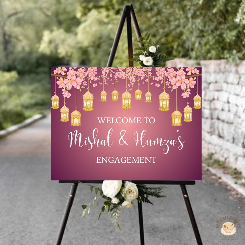 Pink Lanterns Nikkah Welcome Sign, Elegant Islamic Wedding Welcome Sign ...