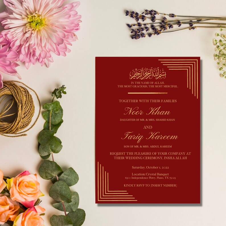 Editable Islamic Wedding Invitation Red and Gold Islamic - Etsy