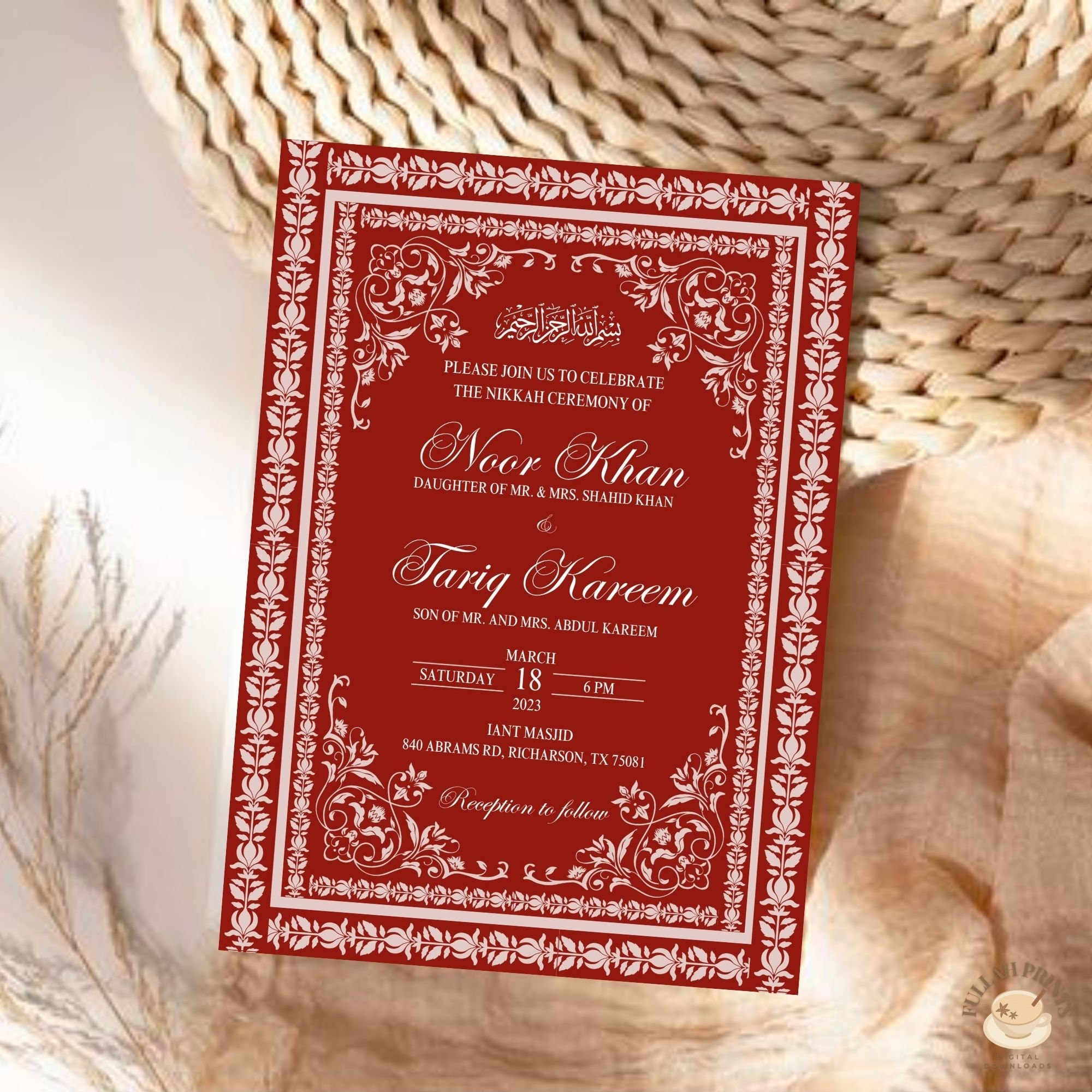 Red Elegant Nikkah Invitation, Maroon Nikkah Invite, Nikkah Invitation ...