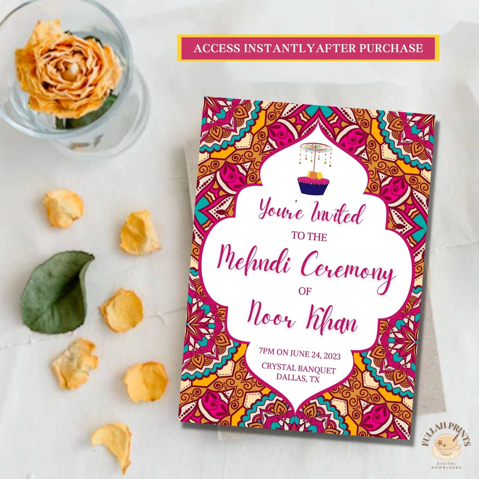 Colorful Mehndi Invitation, Mehndi Invitation Template, Editable ...