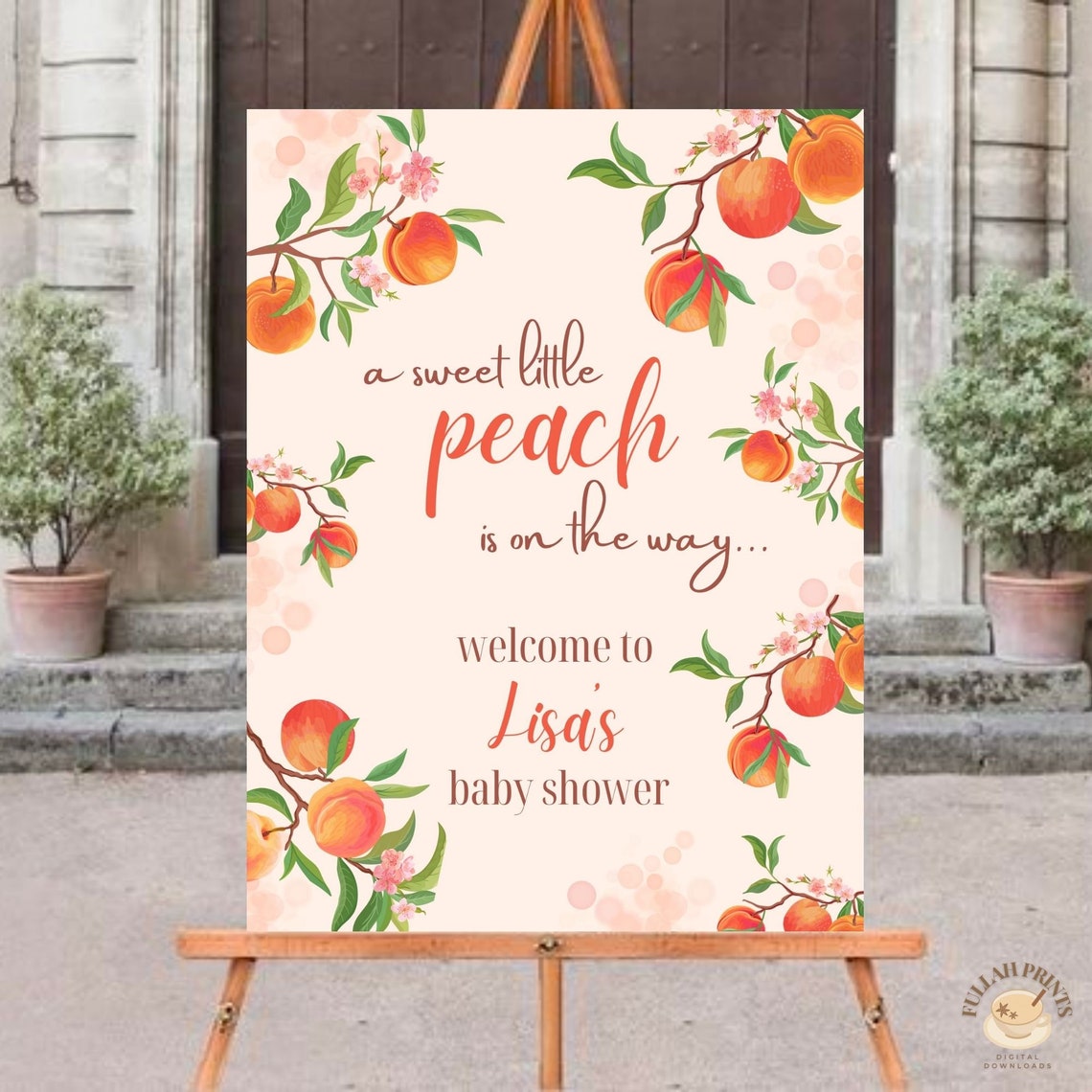 Peach Baby Shower Welcome Sign: Printable Party Decor (18x24 In, JPEG ...