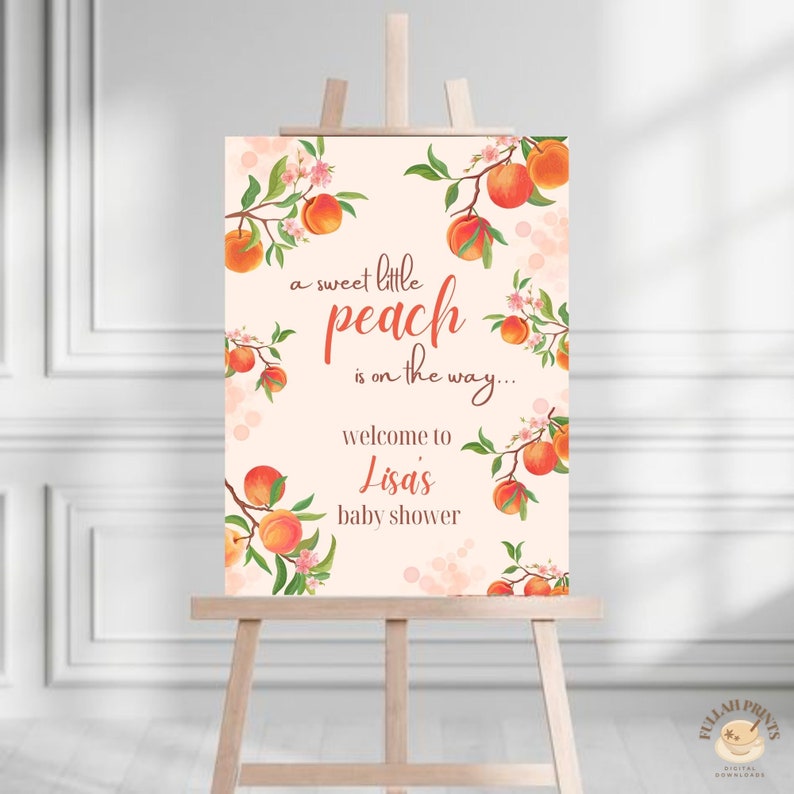 Peach Baby Shower Welcome Sign: Printable Party Decor (18x24 In, JPEG ...