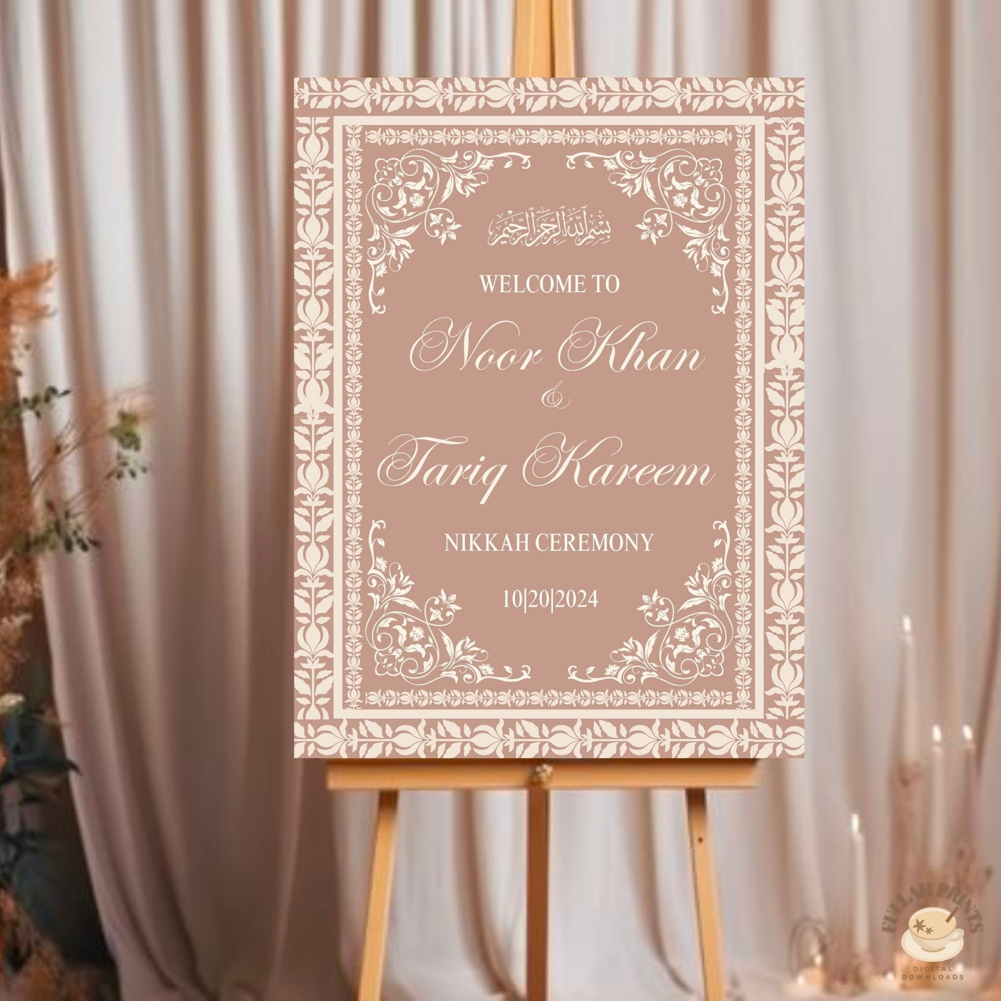Beige and Cream Elegant Nikkah Welcome Sign, Neutral Nikkah Sign ...
