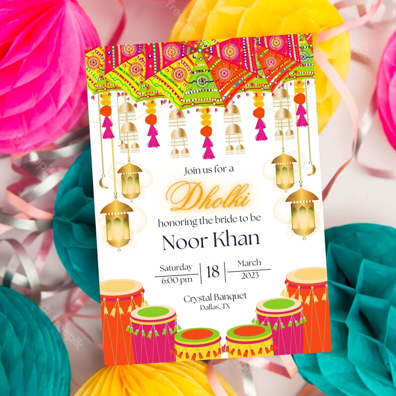 Dholki Invitation, Dholki Evite, Dholki Invitation Template, Editable ...