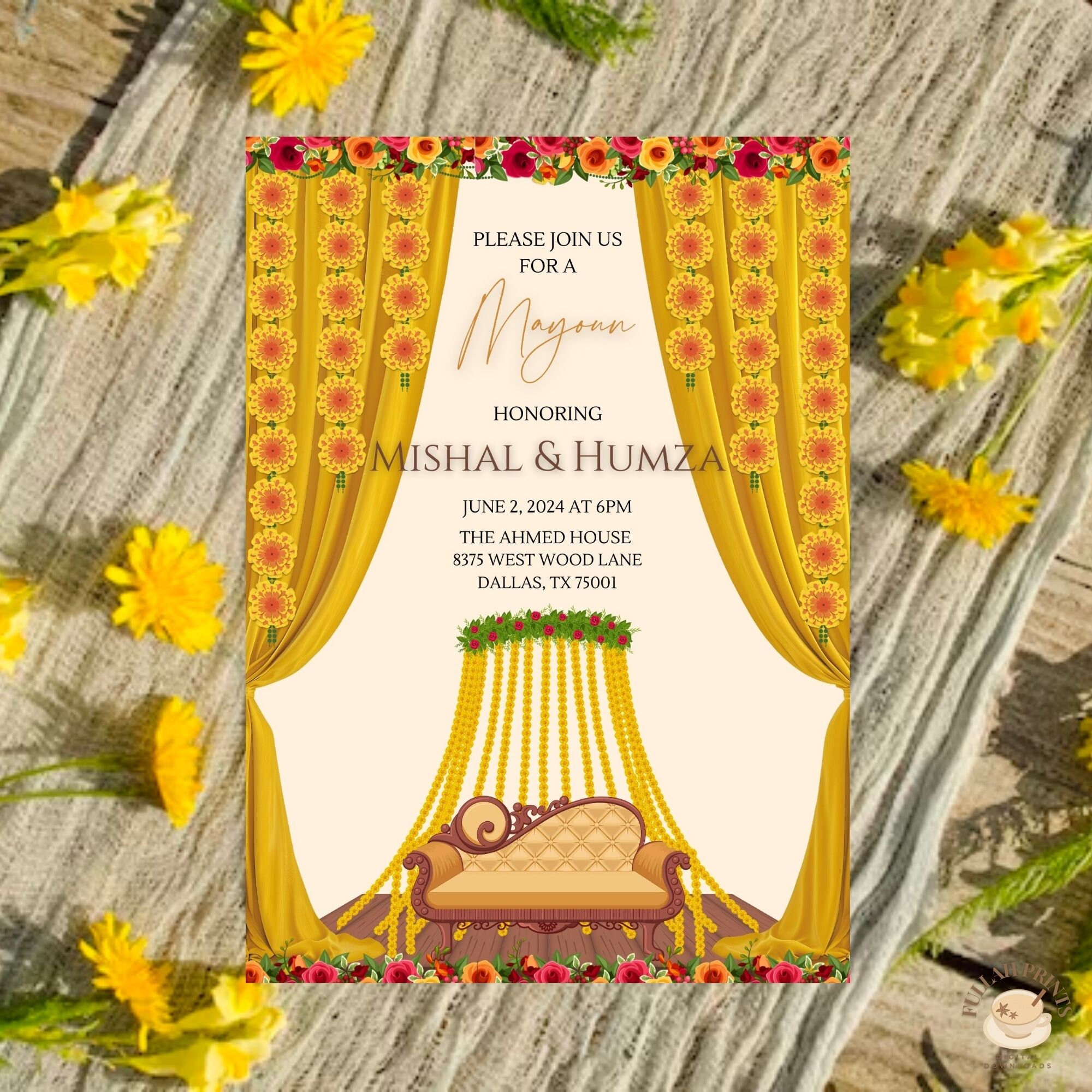 Yellow Traditional Mayoun Invitation Template, Dholki Invite, Haldi ...