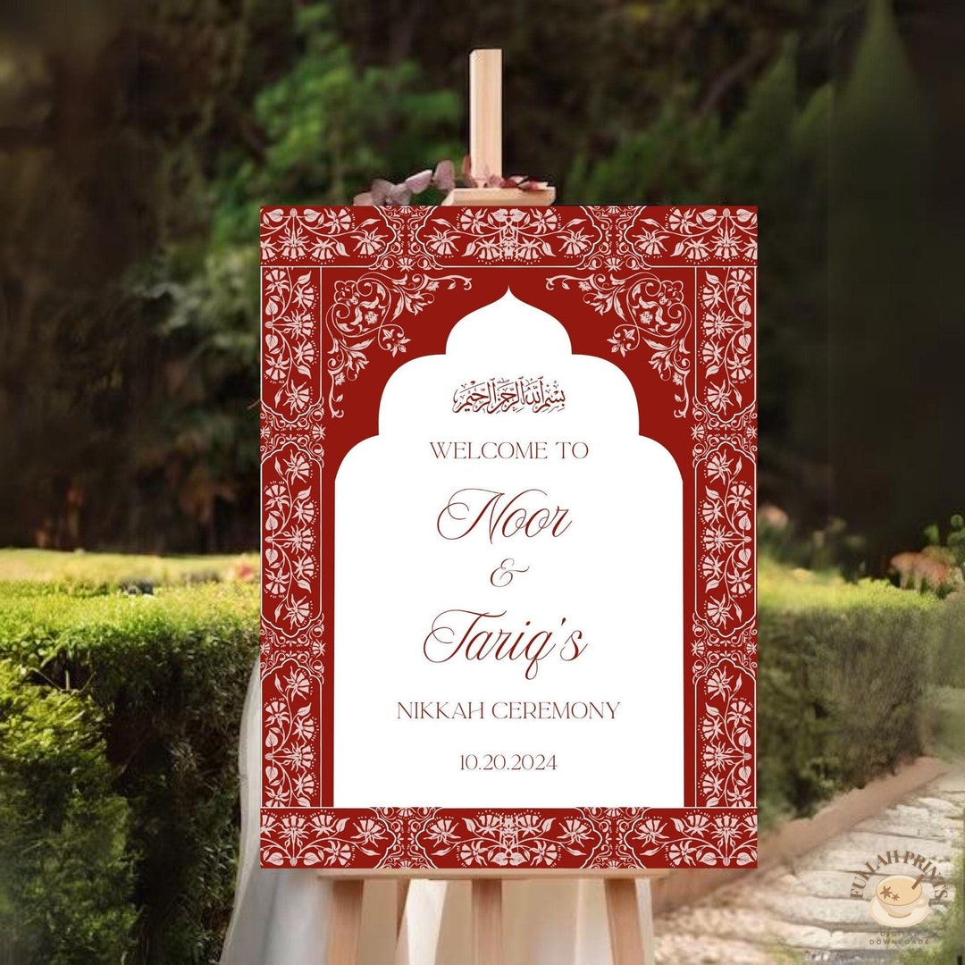 Red Mughal Nikkah Welcome Sign, Islamic Wedding Sign, Elegant Nikkah ...