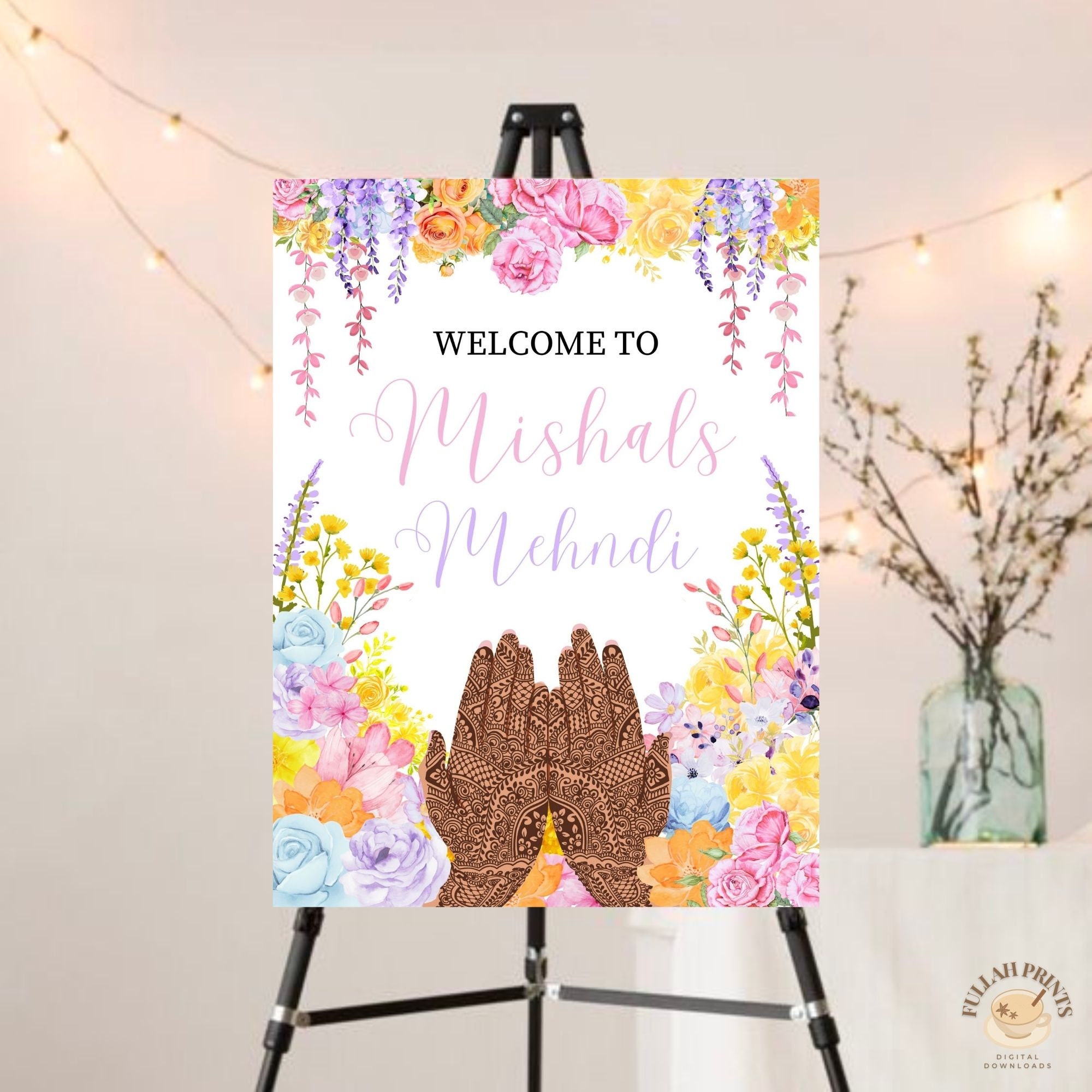 Pastel Floral Mehndi Welcome Sign, Mehndi Welcome Sign, Dholki Sign ...